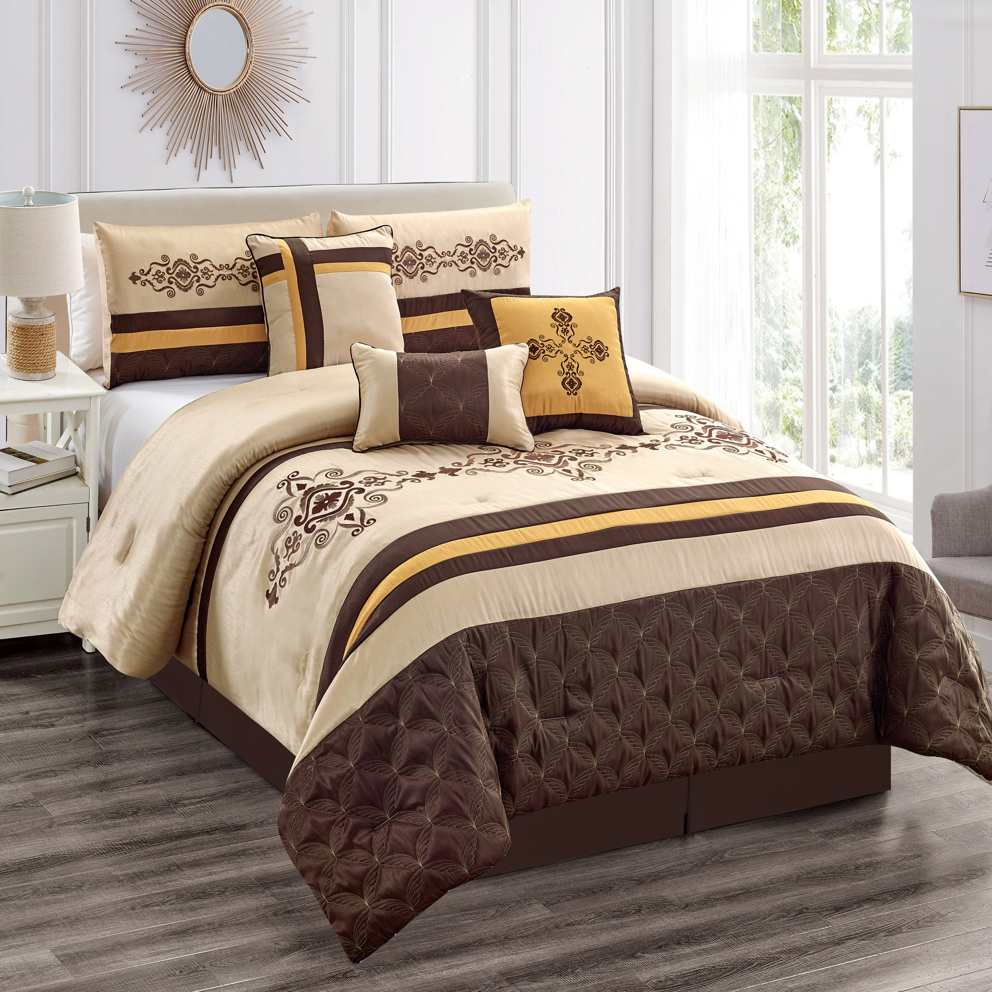 World Products Mart 7 Pieces Complete Bedding Ensemble Beige Brown Gold ...