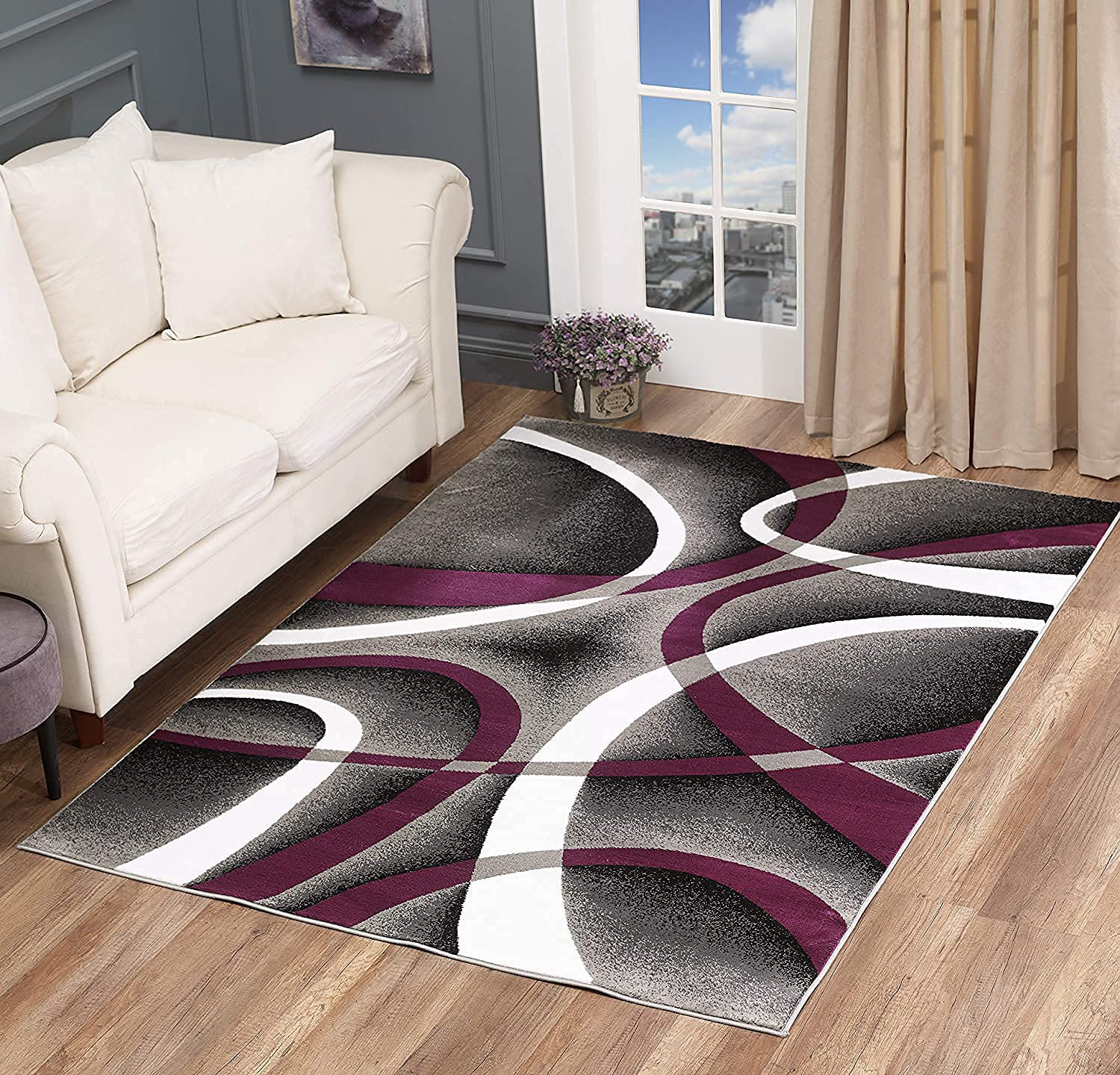Wrought Studio 2x3 Purple Door Mat, ModernSwirlsCarpet forBedroom ...