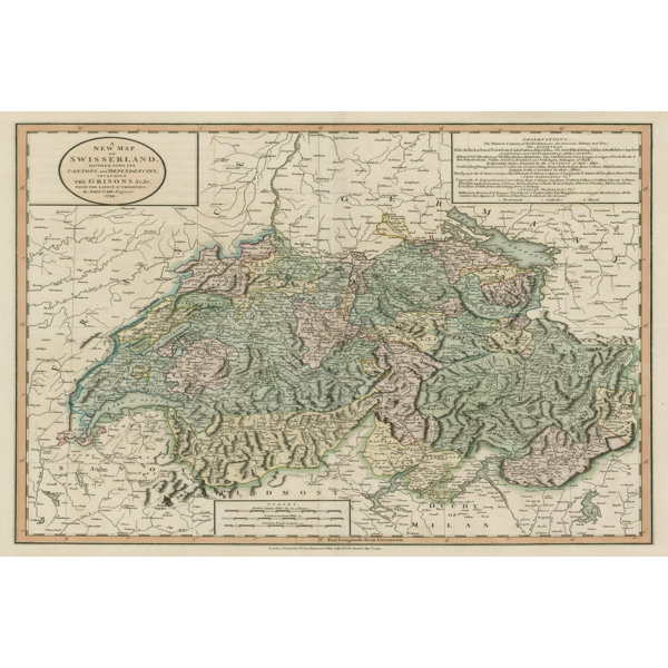 Longshore Tides Vintage Map Of Switzerl& by John Cary - Wrapped Canvas ...