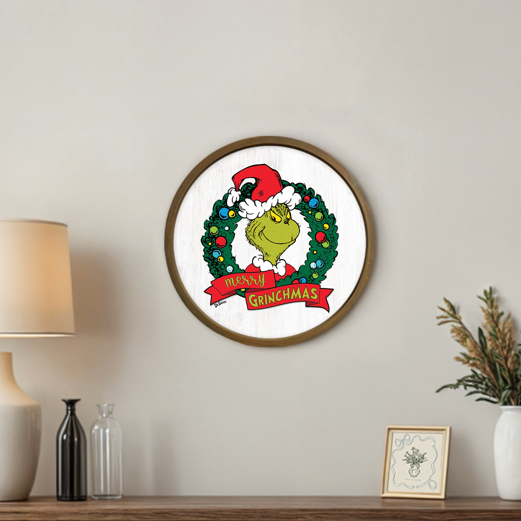 Ophelia & Co. The Grinch Merry Grinchmas Round White Framed Print | Wayfair
