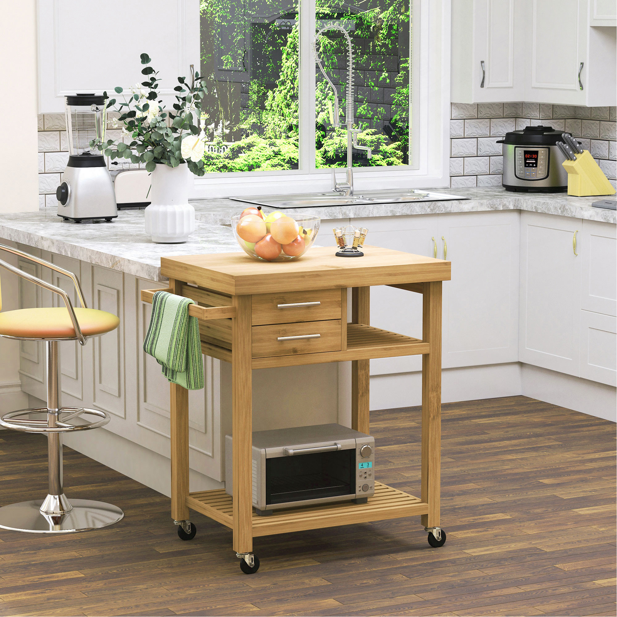 Mr Hua Versatile Bamboo Kitchen Island Cart With Multiple Storage ...