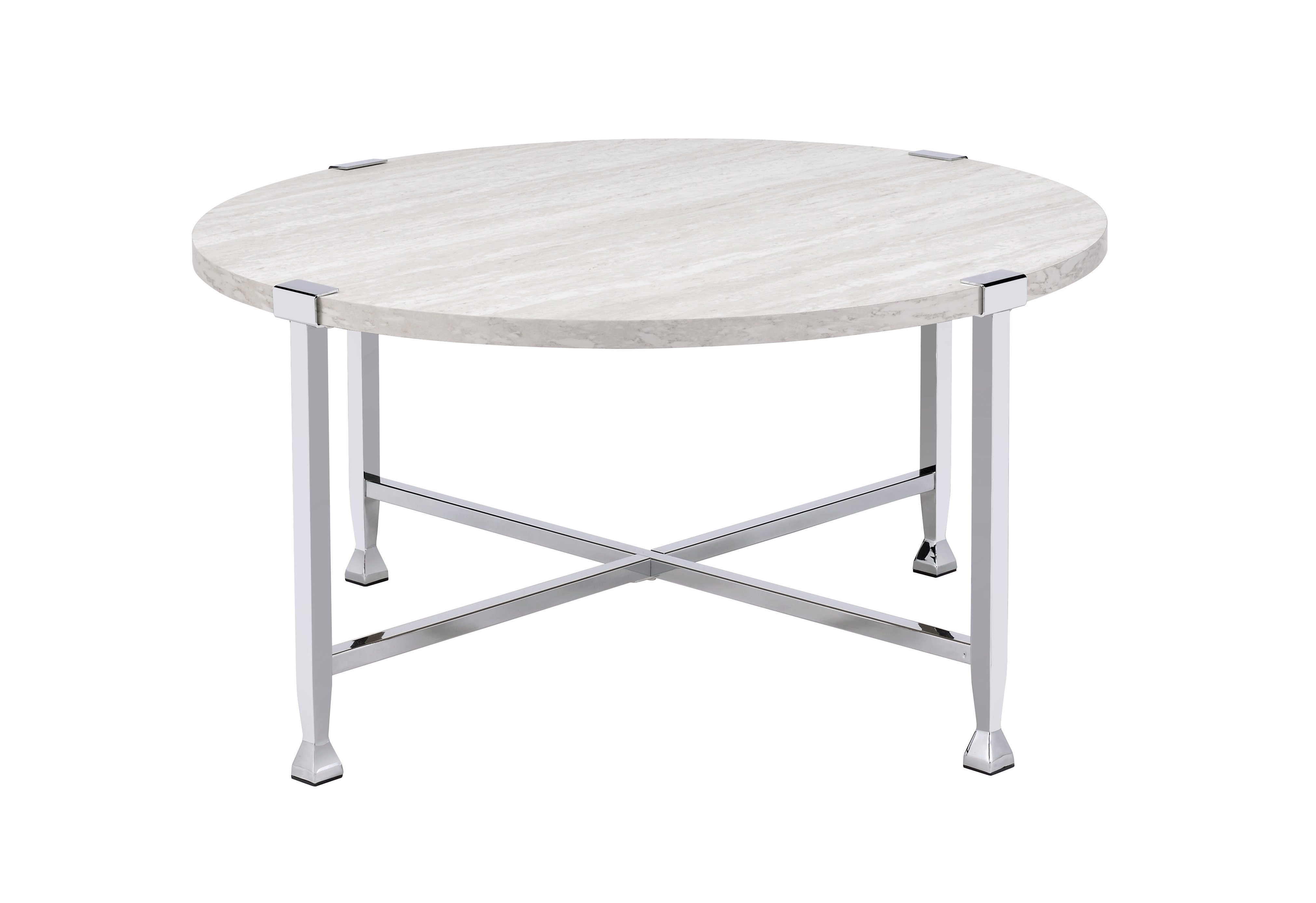 Latitude Run® Barstow White Oak and Chrome Round Coffee Table | Wayfair