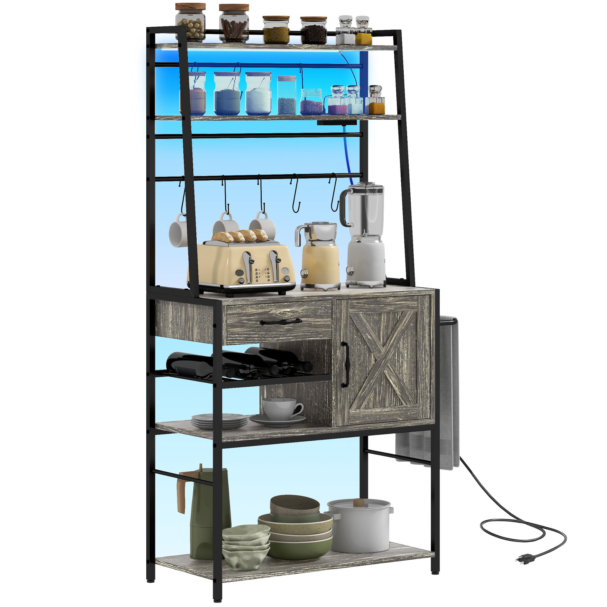Charlton Home® Baker's Rack With Power Outlet And LED Lights,Sideboard ...