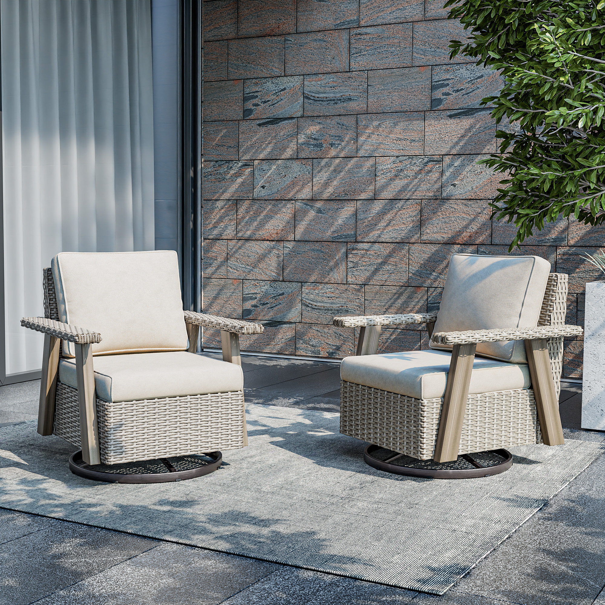 Dovecove Creal Swivel Rocking Chair With Olefin Fabric Cushion Set of 2 ...