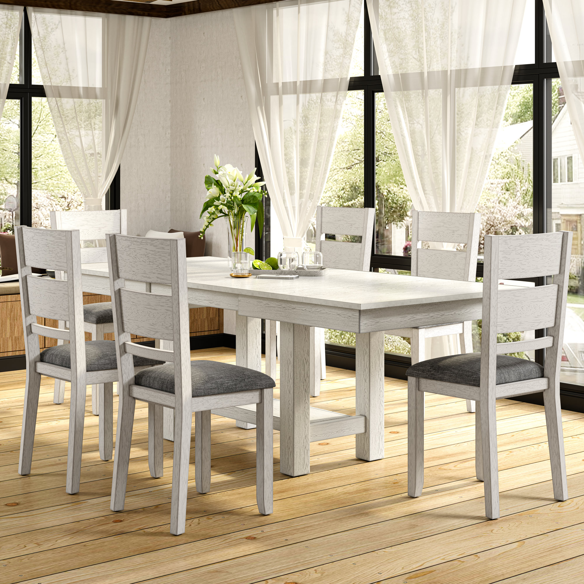 Gracie Oaks Ecker Square Dining Table Set Solid Wood 5 Piece Breakfast ...