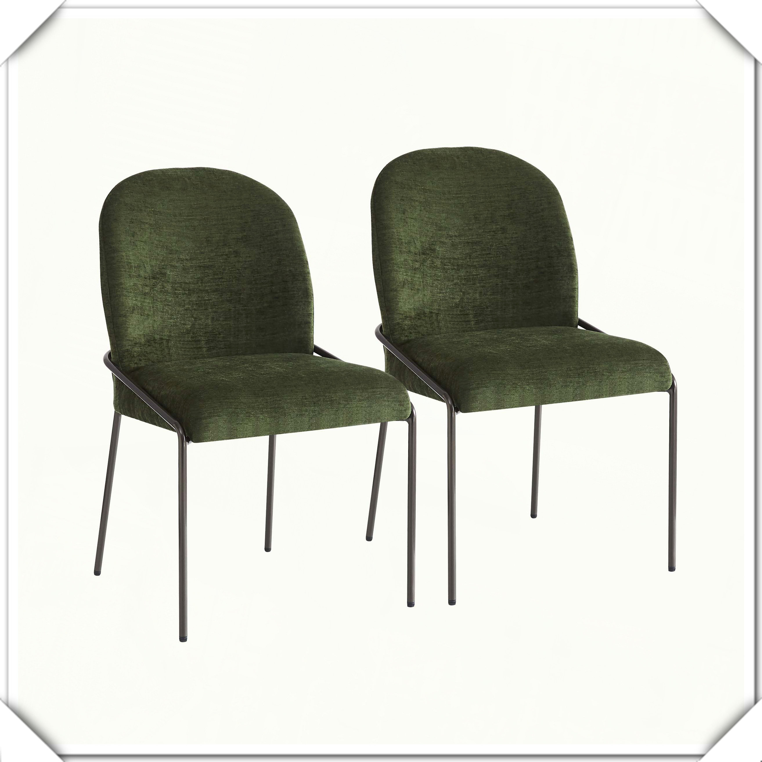 Latitude Run® 2-Piece Modern Dining Chair Linen Textured Fabric Iron ...