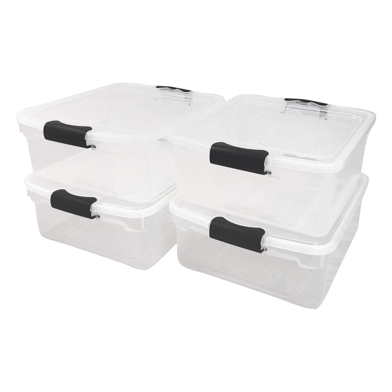 Homz 15.5 Qt Plastic Stackable Home Storage Container w/Lid (4 Pack ...