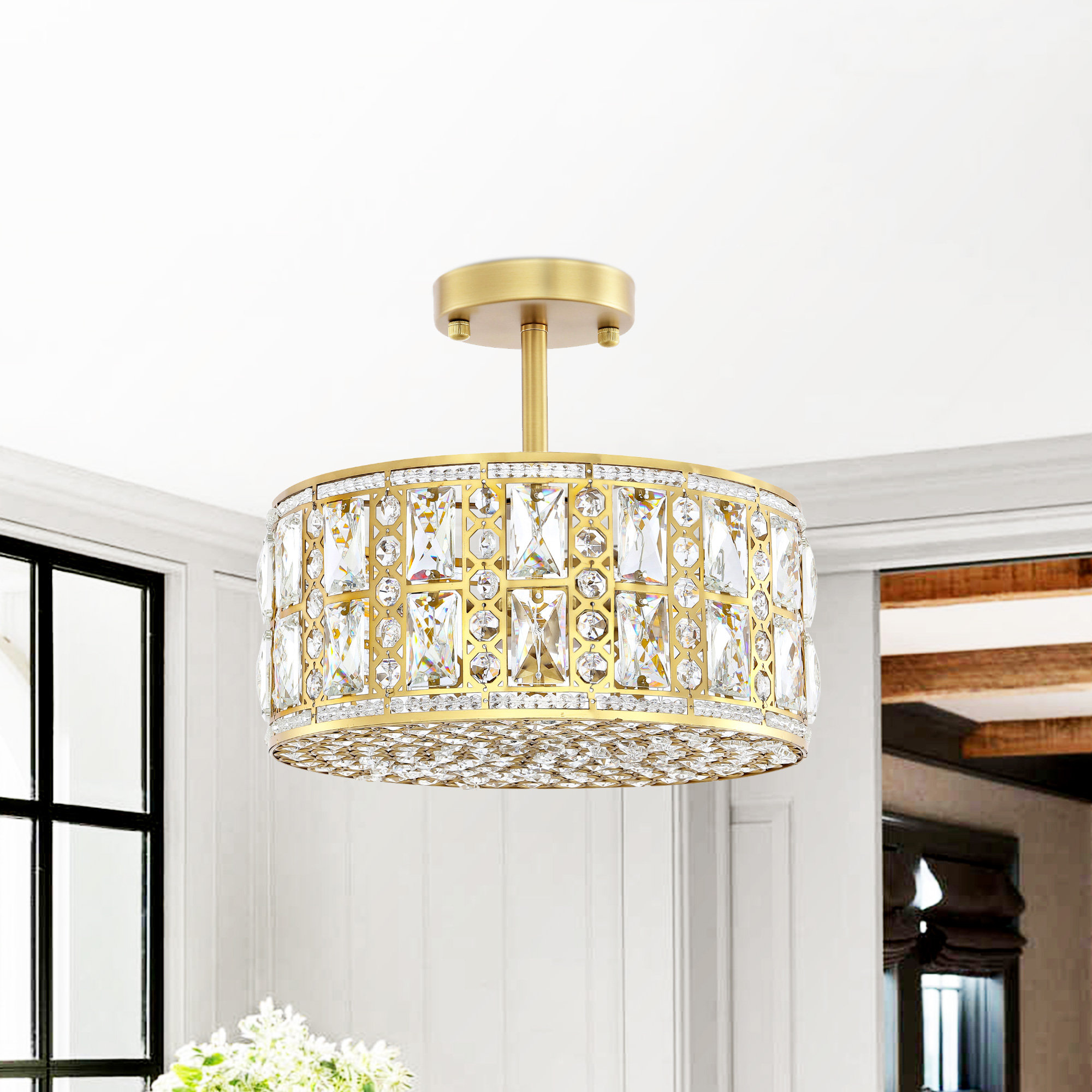 Willa Arlo Interiors Lorine 3-Light Crystal Ceiling Light Drum Semi ...