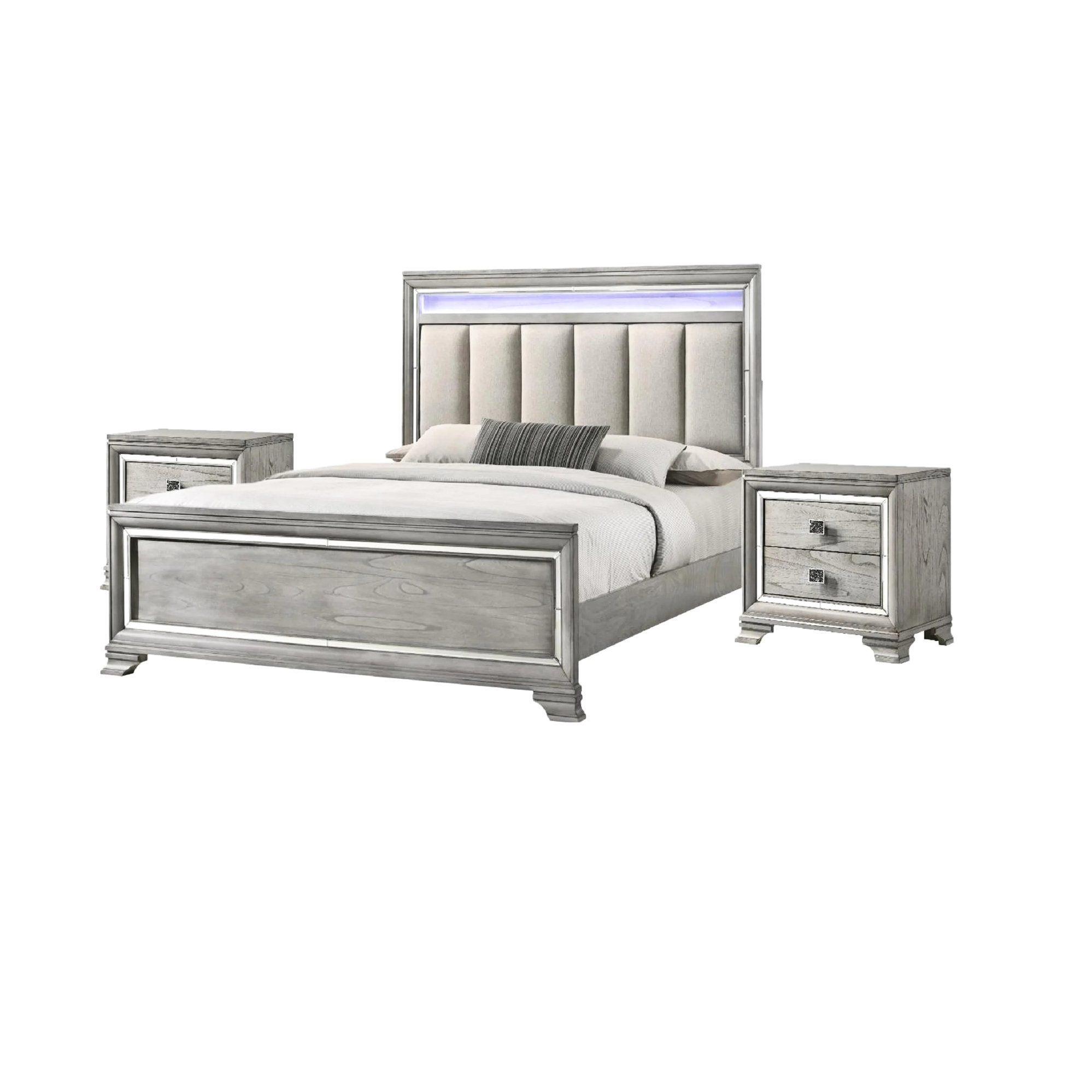 Wildon Home® Modern Solid Wood King Size Panel Bed, Soft Gray Finish ...
