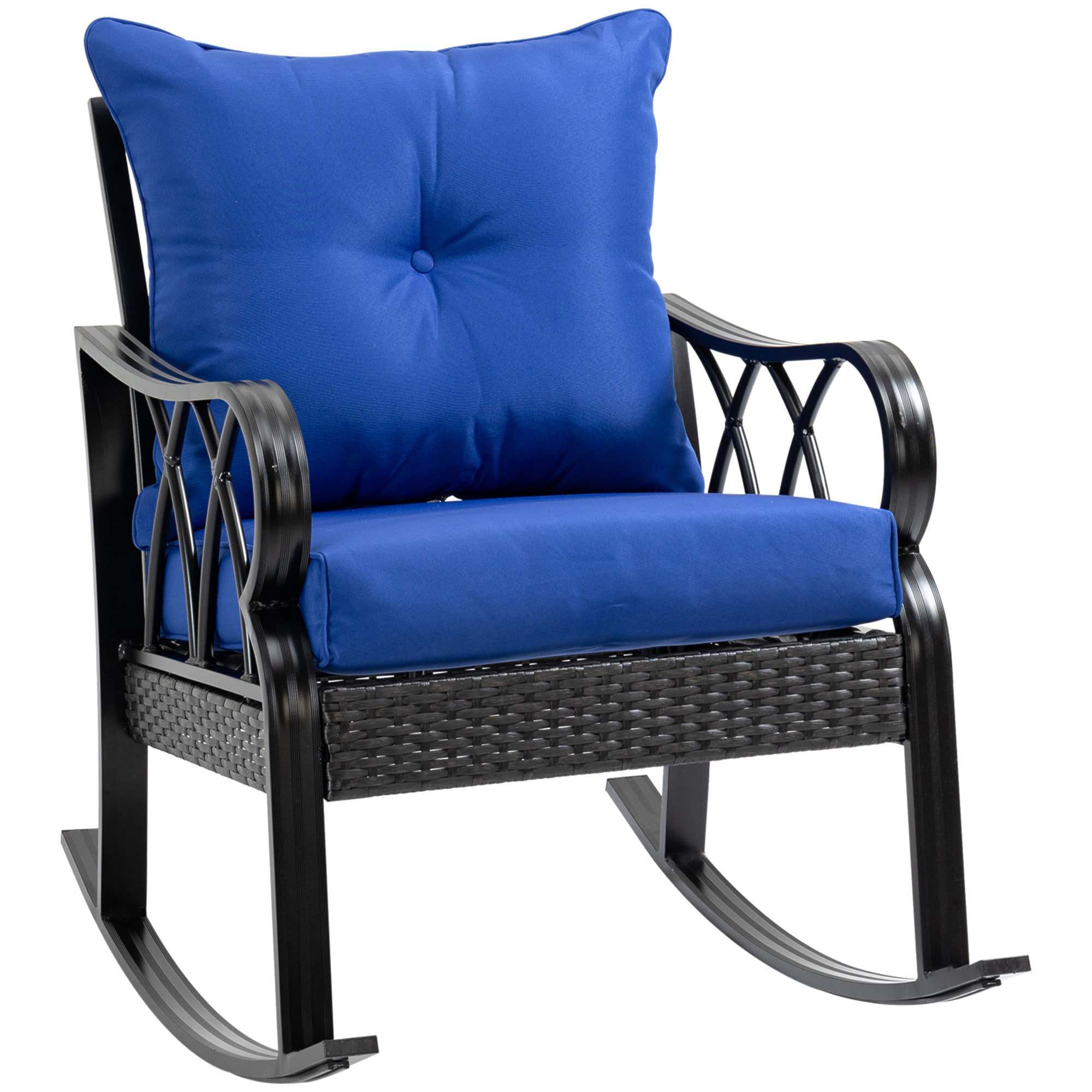 Lark Manor™ Outsunny Outdoor Wicker Rocking Chair With Padded Cushions ...