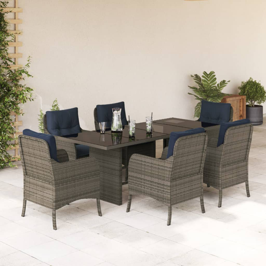 Vidaxl 7 Piece Patio Dining Set With Cushions Poly Rattan, Rectangular ...
