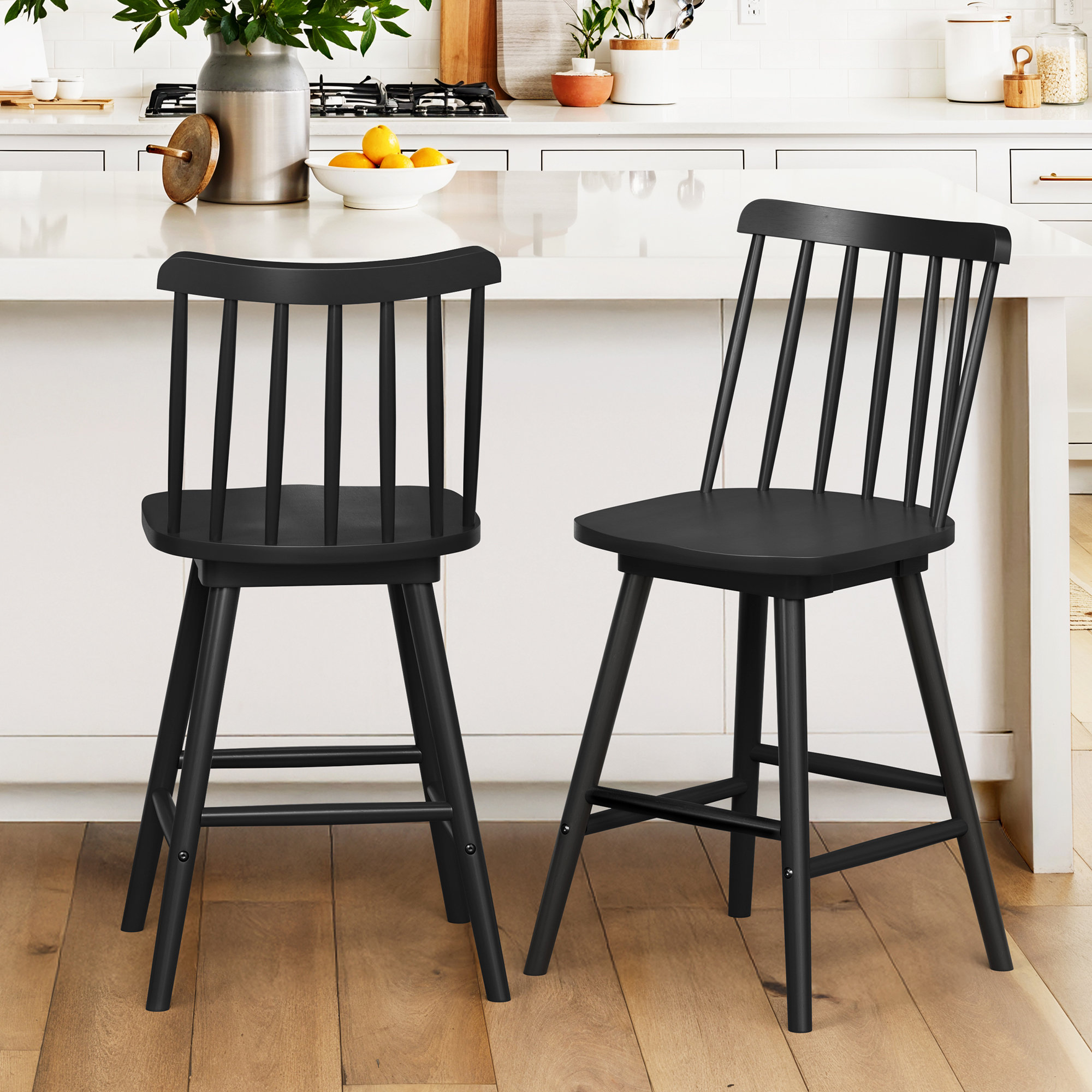 Gracie Oaks Windsor Back Swivel Solid Wood Counter Stool(Set Of 2 ...