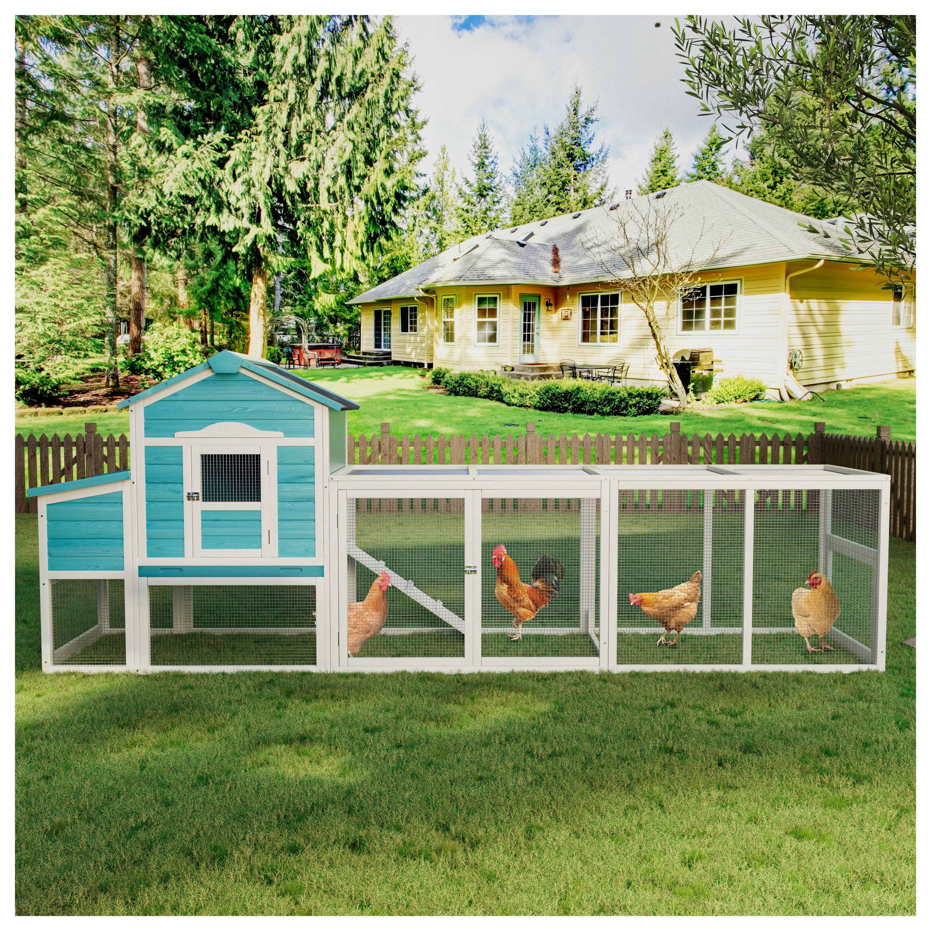 godohome Large Wooden Chicken Coop with Nesting Box, All-Weather ...