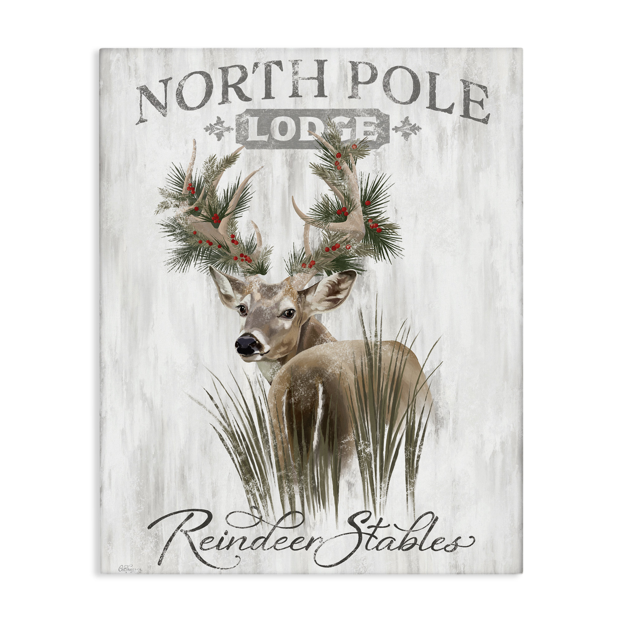 Union Rustic Festive Winter Reindeer Lodge Canvas, design by Cat ...