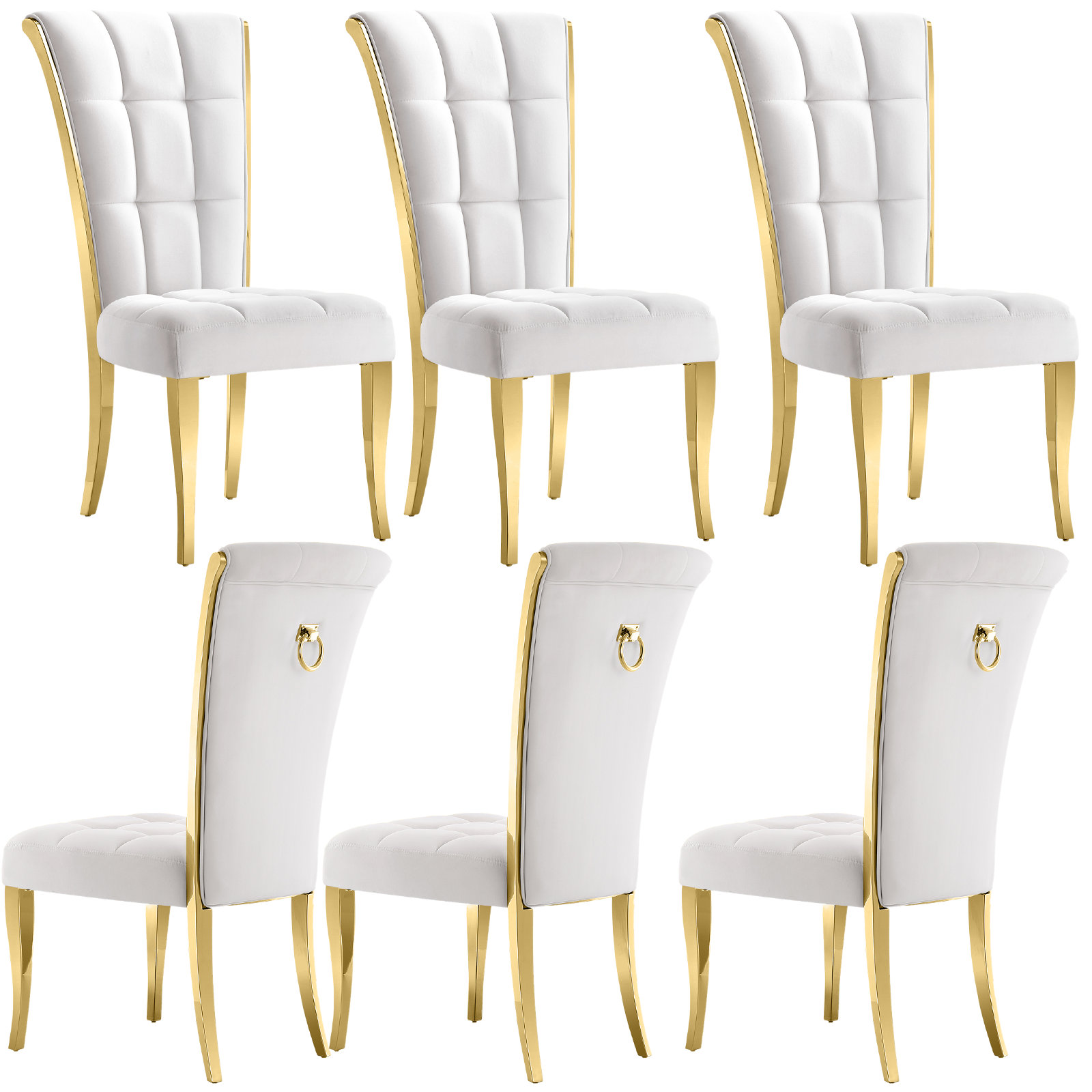ANEWSUN Dining Chairs Set Of 6, White Dining Room Chairs With Metal ...