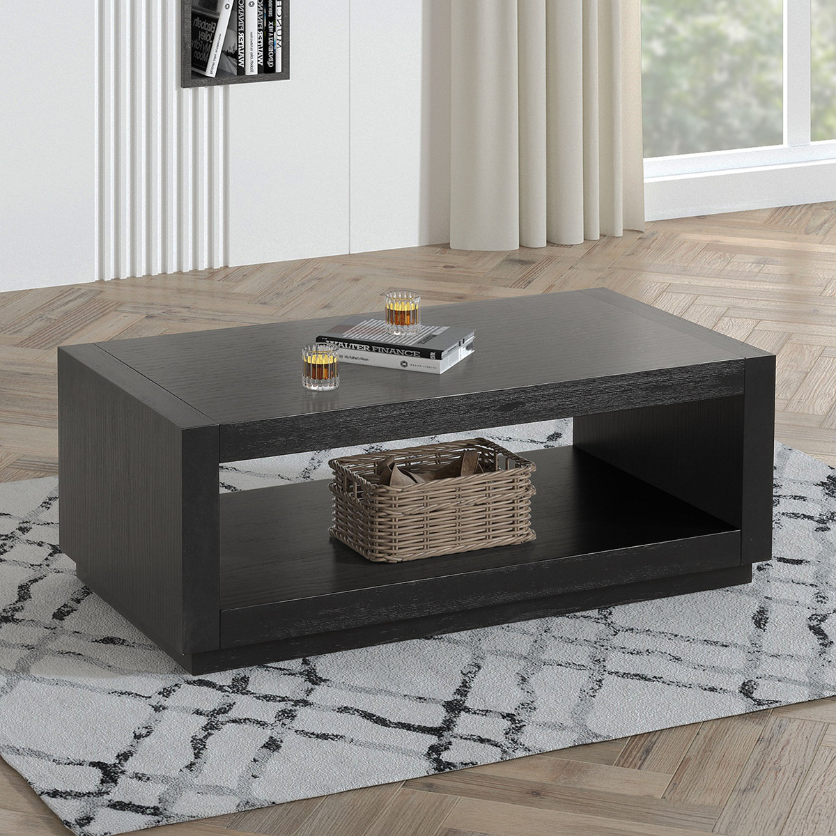 Orren Ellis Contemporary Style Rectangle Coffee Table Plinth Base Open ...
