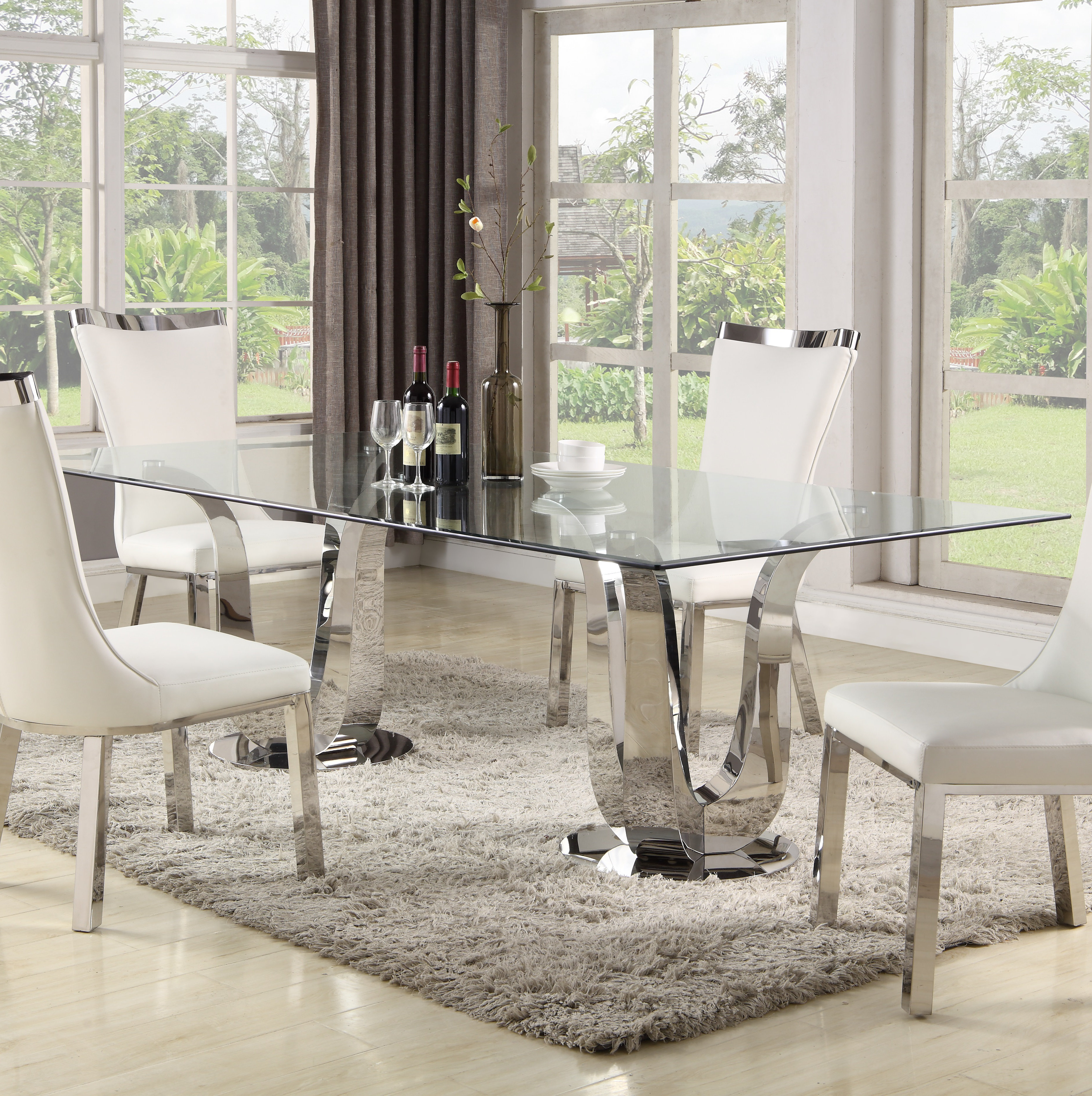 Wade Logan Belshin Contemporary Rectangular Glass Dining Table ...