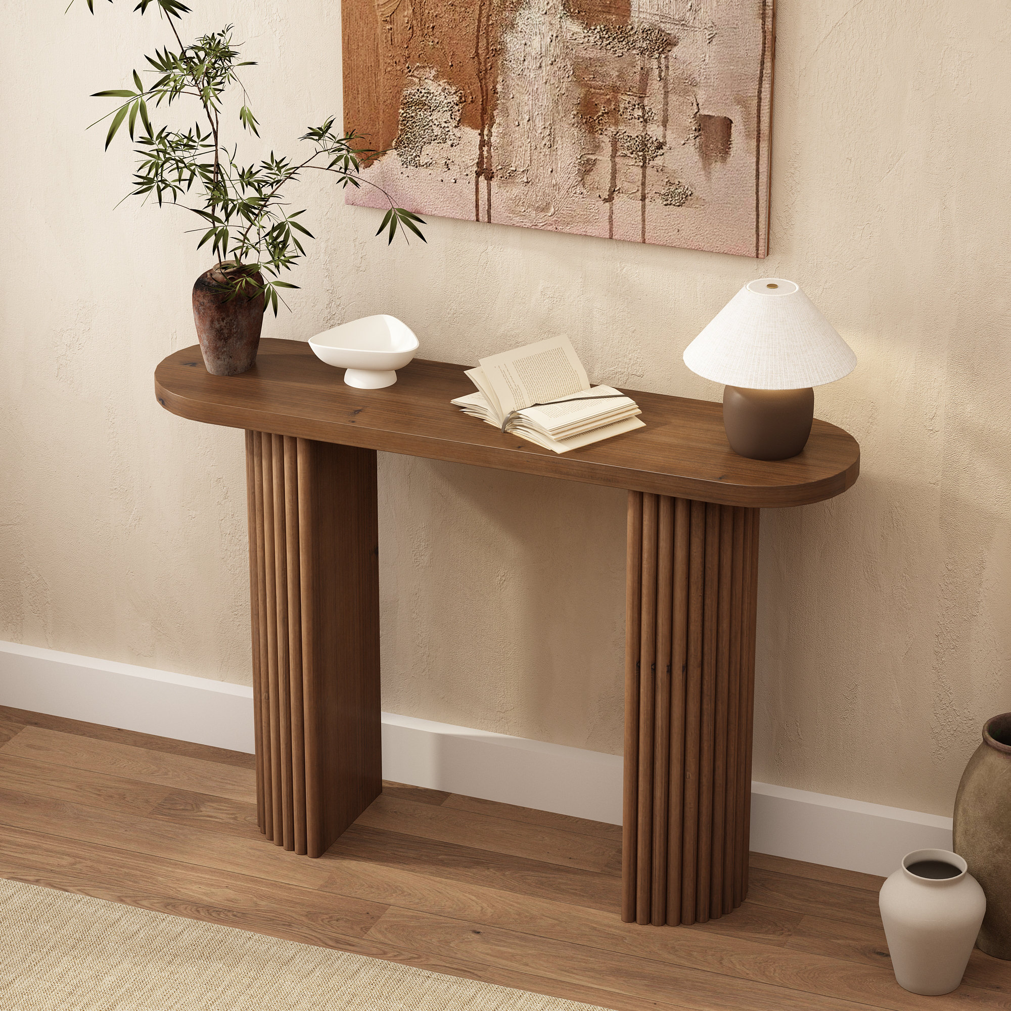 Ophelia & Co. Irmani Fluted Solid Wood Console Table with Oval Tabletop ...