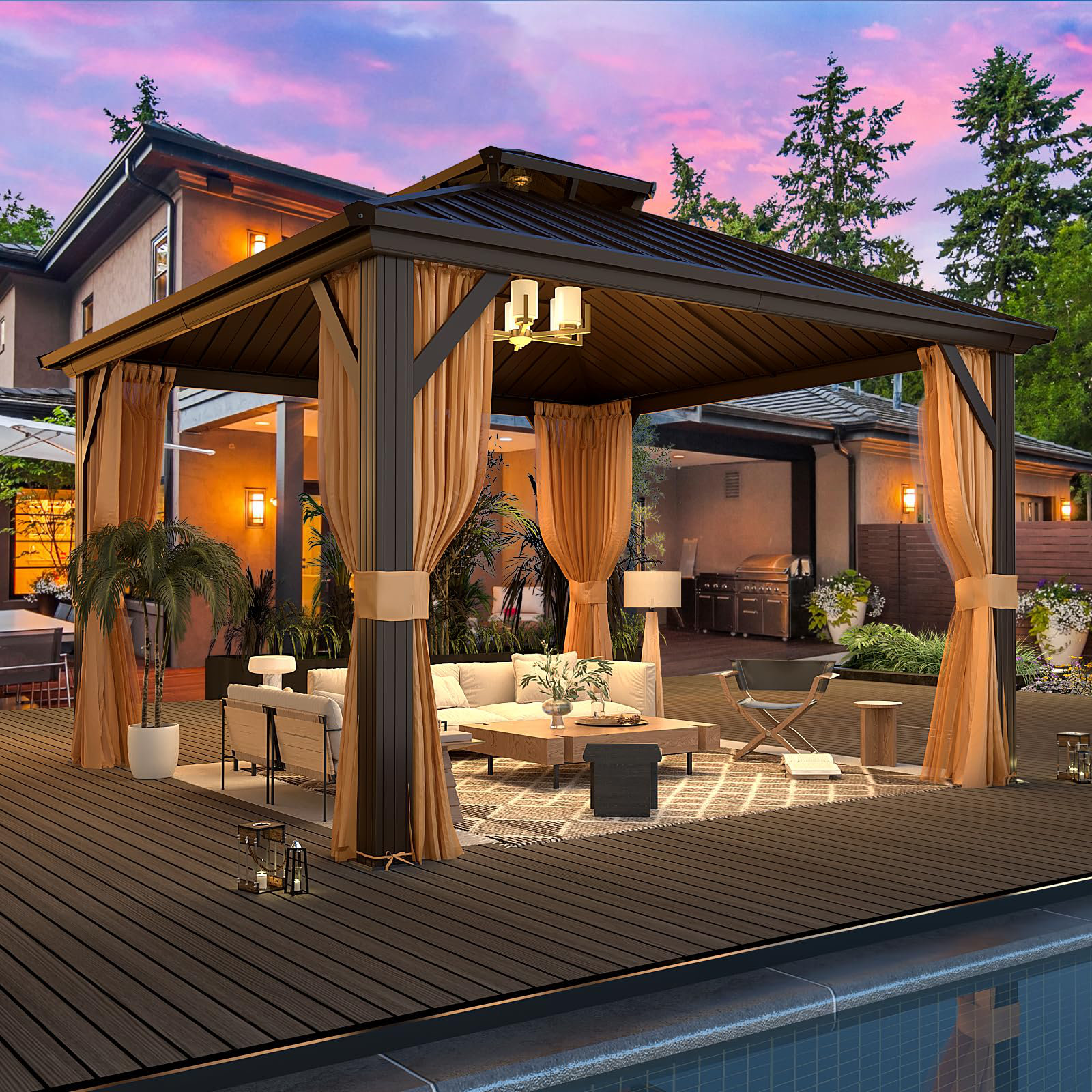 EROMMY Outdoor Patio Gazebo, Hardtop Gazebo with Galvanized Steel Roof ...