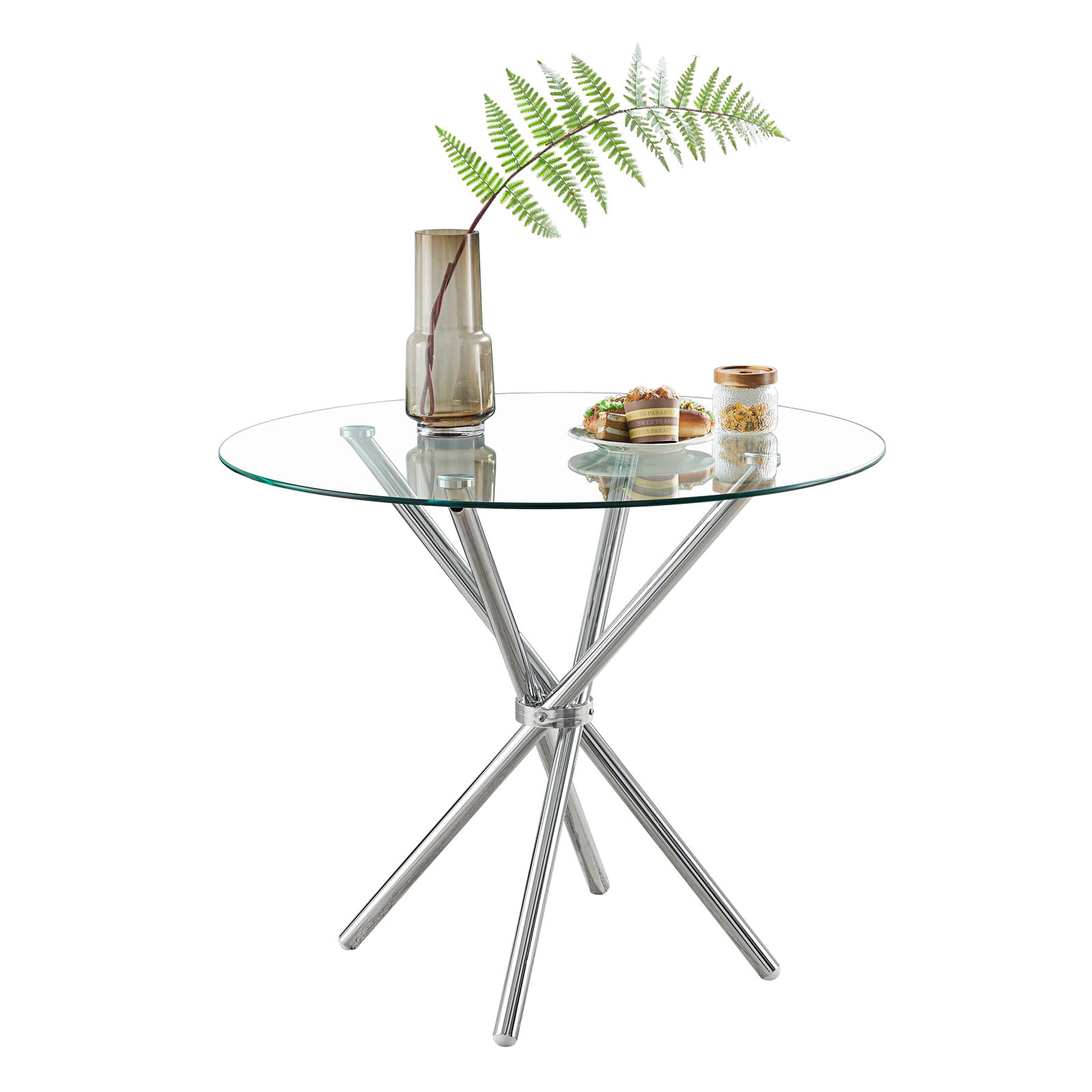 Wrought Studio Modern Dining Table With Round Glass Top And Stainless ...