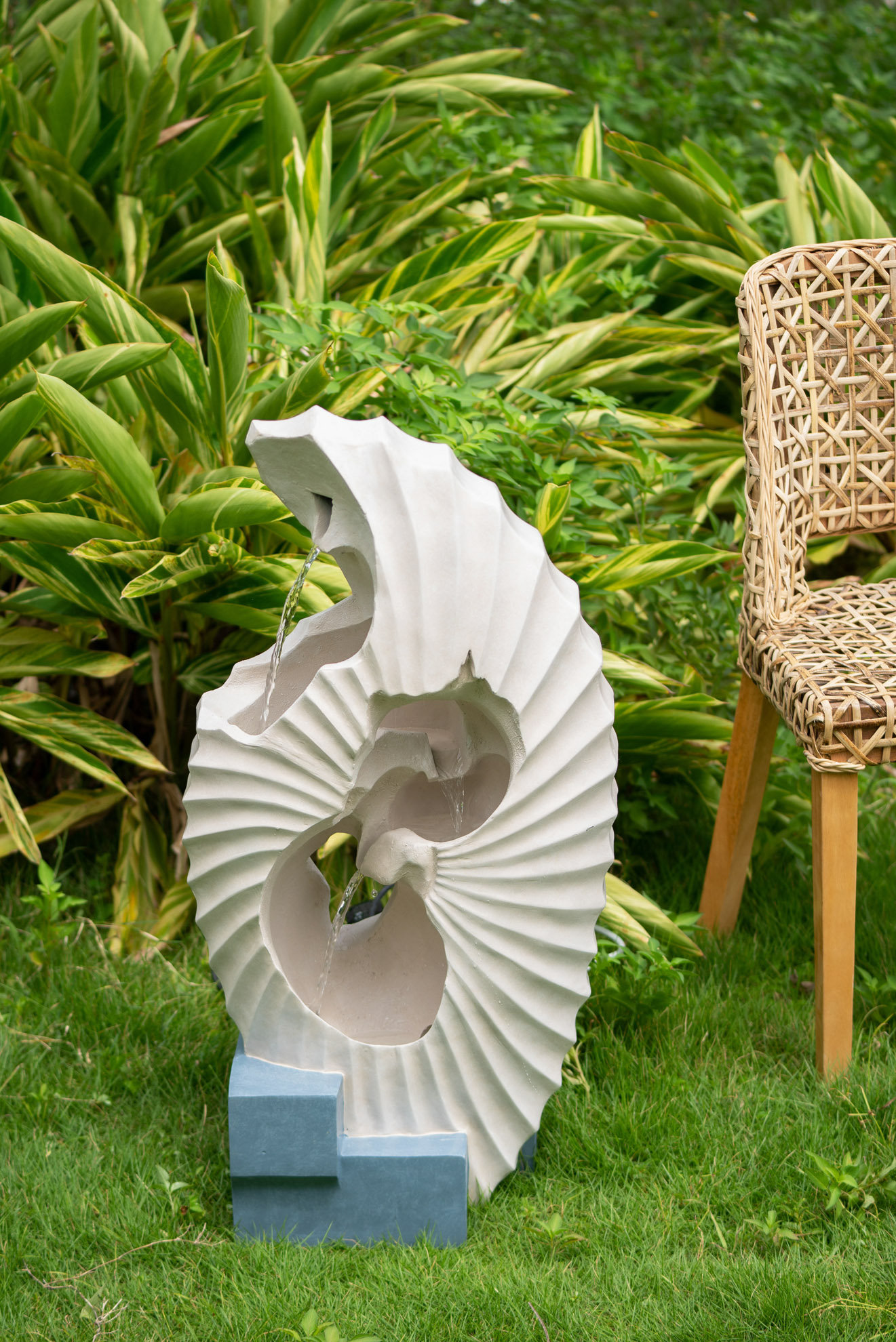 Brayden Studio White Abstract Water Fountain With Blue Base With Light ...