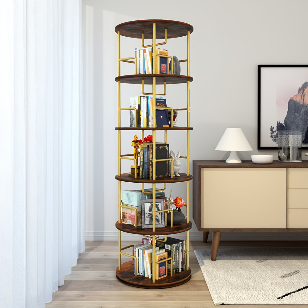 George Oliver Gold 5-tier Rotating Bookshelf – 360° Round Spinning ...