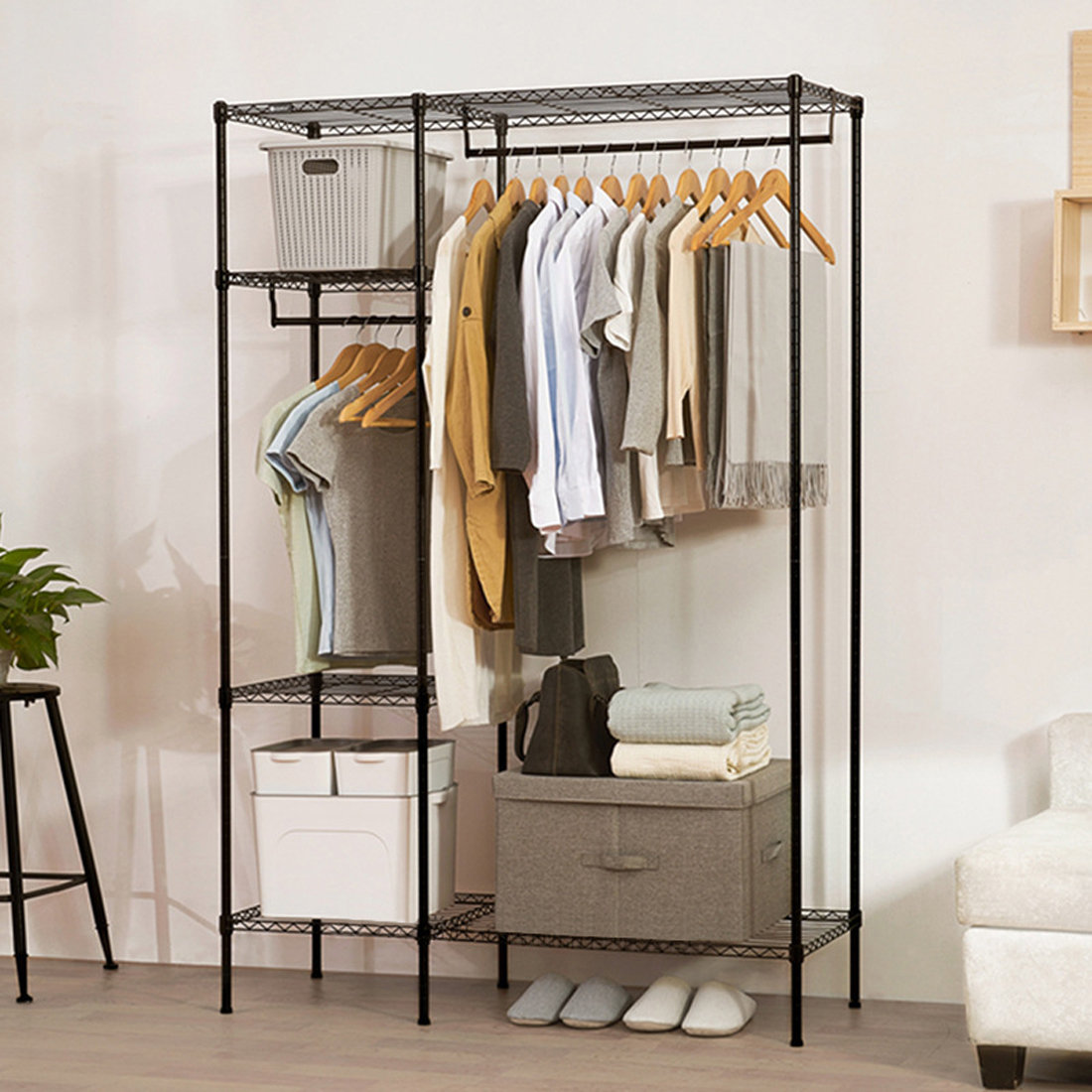 Rebrilliant 4 Tiers Carbon Steel Garment Rack for Hanging Clothes ...