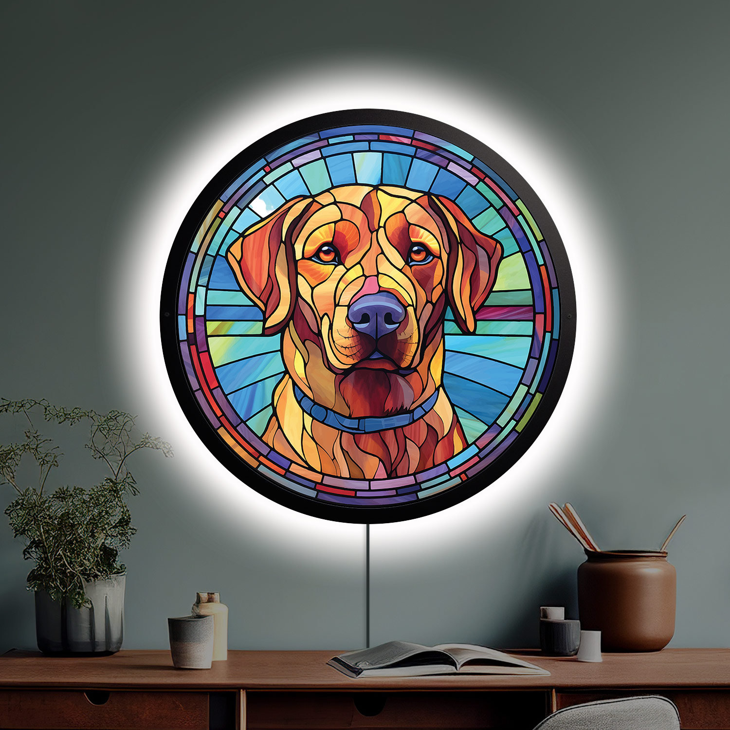 Ivy Bronx Yellow Labrador Stained Glass Look Custom Neon Sign | Neon ...
