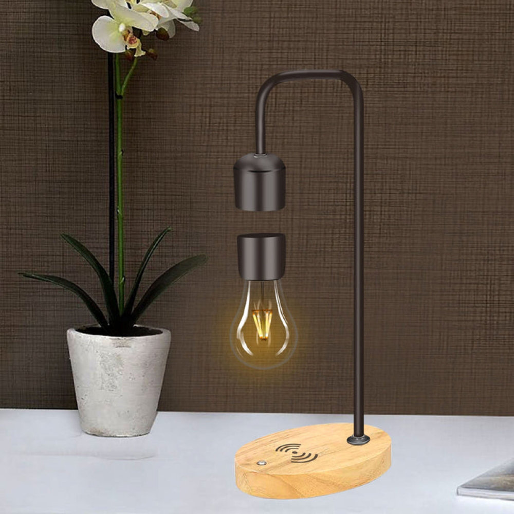 Orren Ellis Minimalist Wood Base Levitating Lamp with Wireless Phone ...