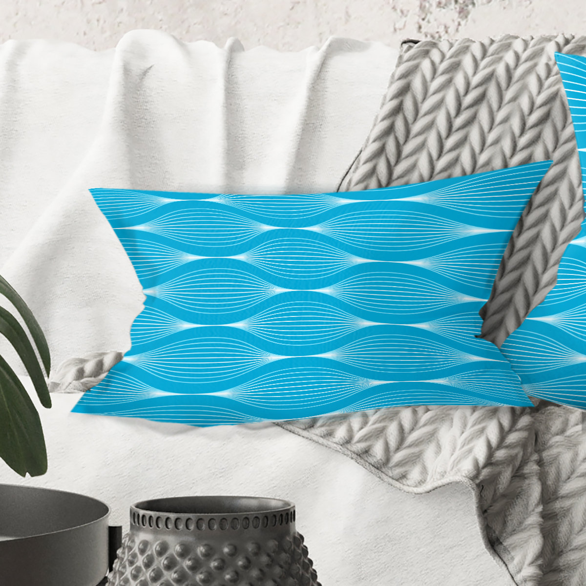 Design Art Light Blue Wave pattern - Mid-Century Modern Printed Throw ...