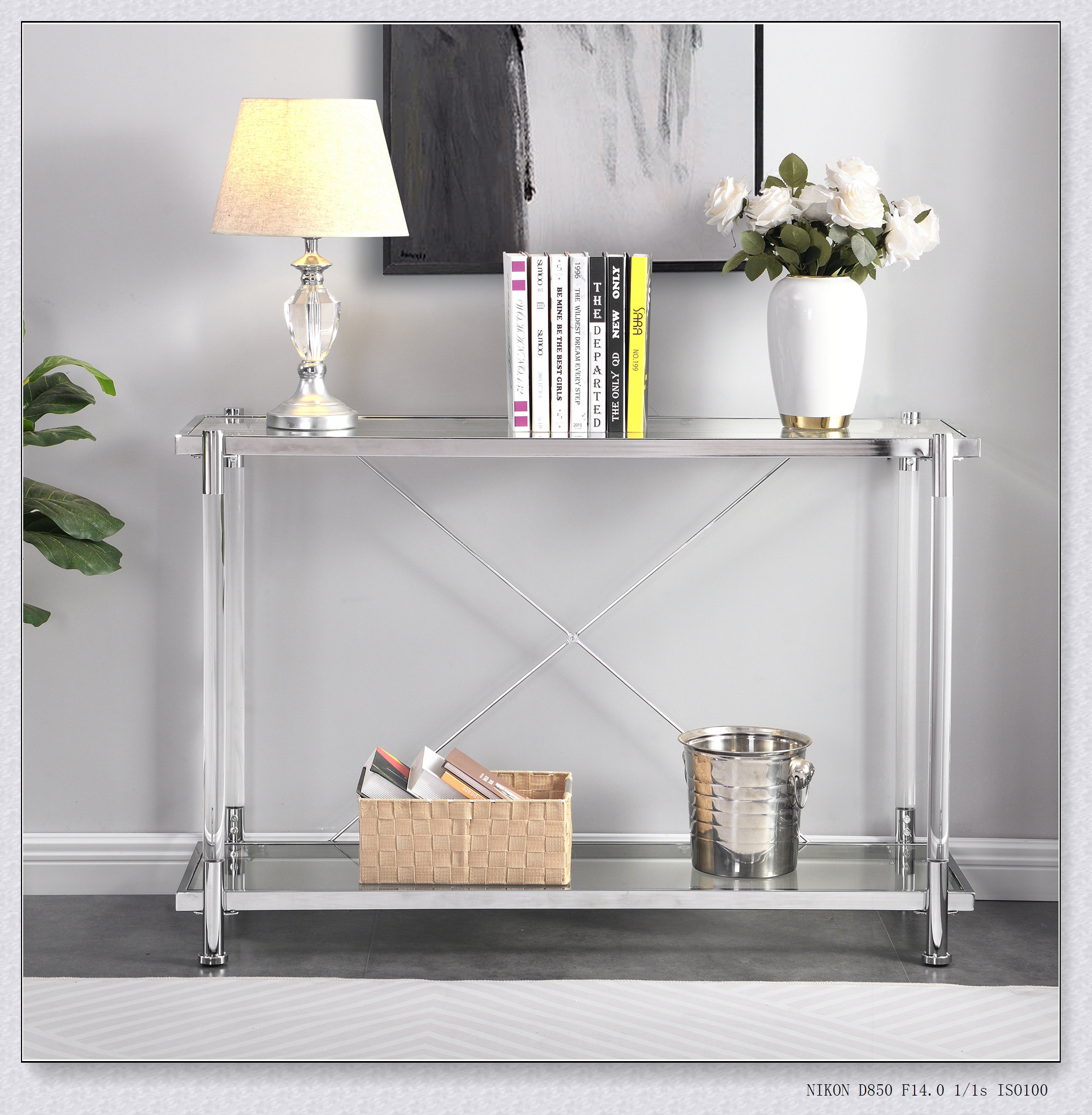 Red Barrel Studio 43.31'' Chrome Glass Sofa Table, Acrylic Side Table ...