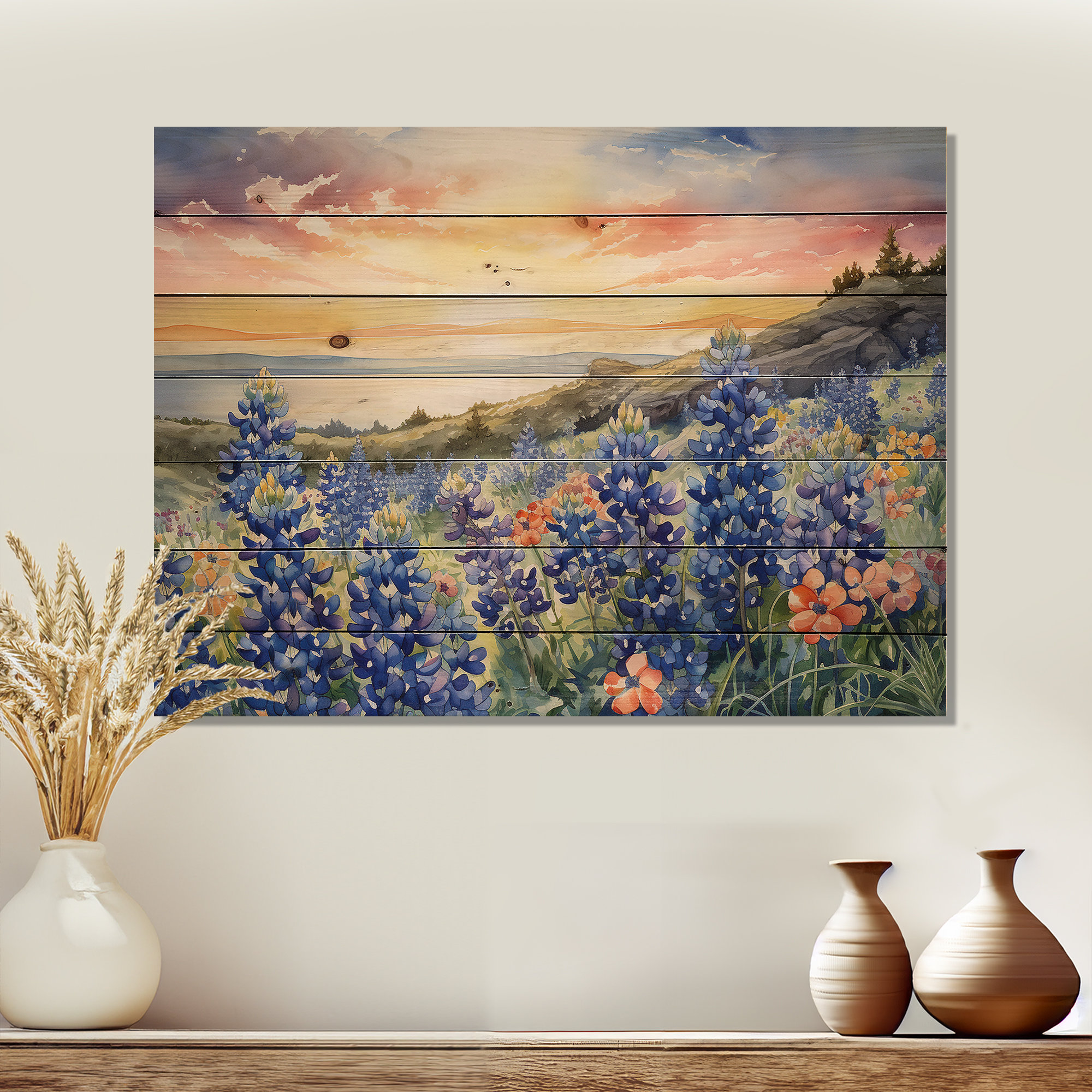 Lark Manor Blue Bonnets Sunset I - Blue Bonnets Wood Wall Art On ...