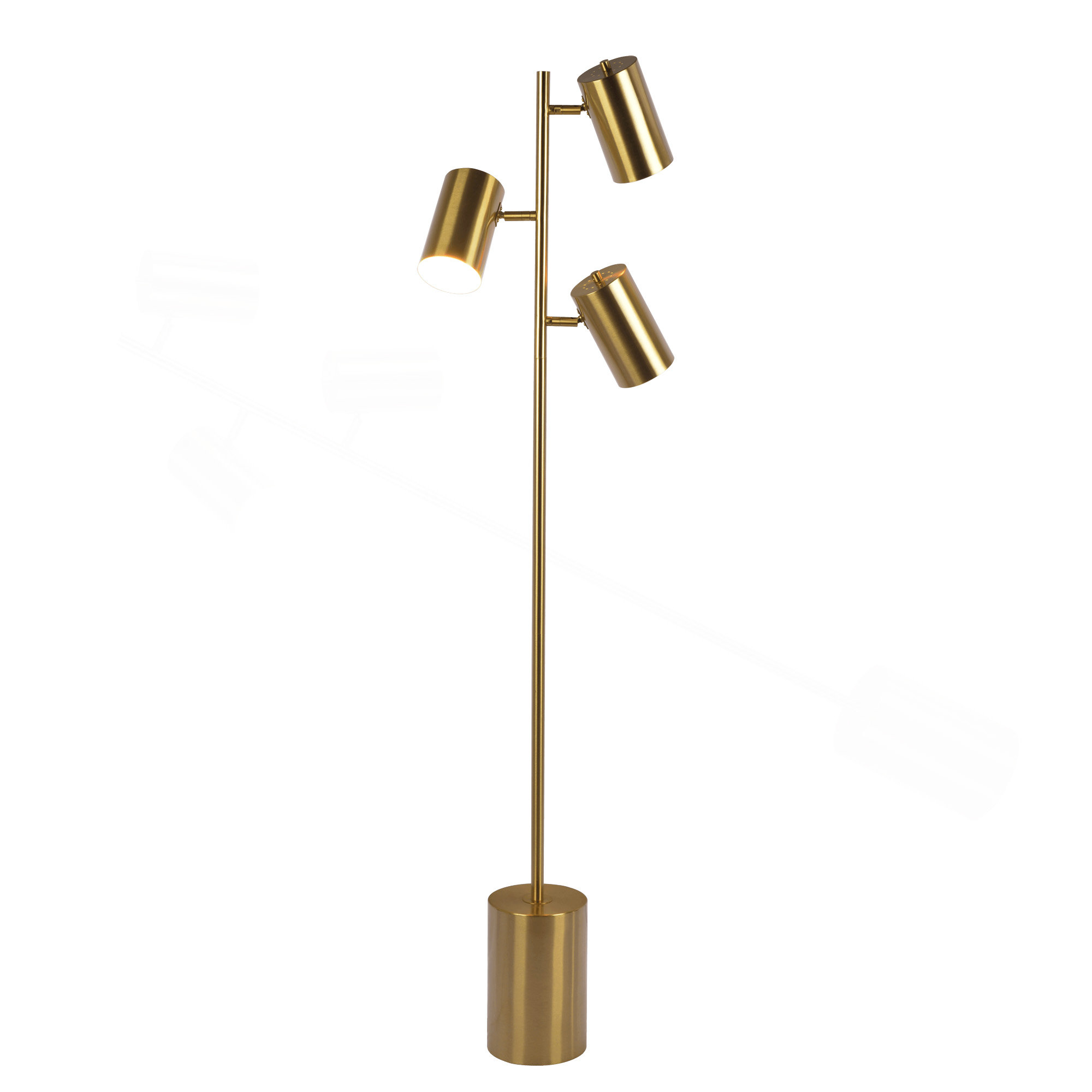 Everly Quinn Brassed Gold Floor Lamp With Rotary Switch Triple Spots ...
