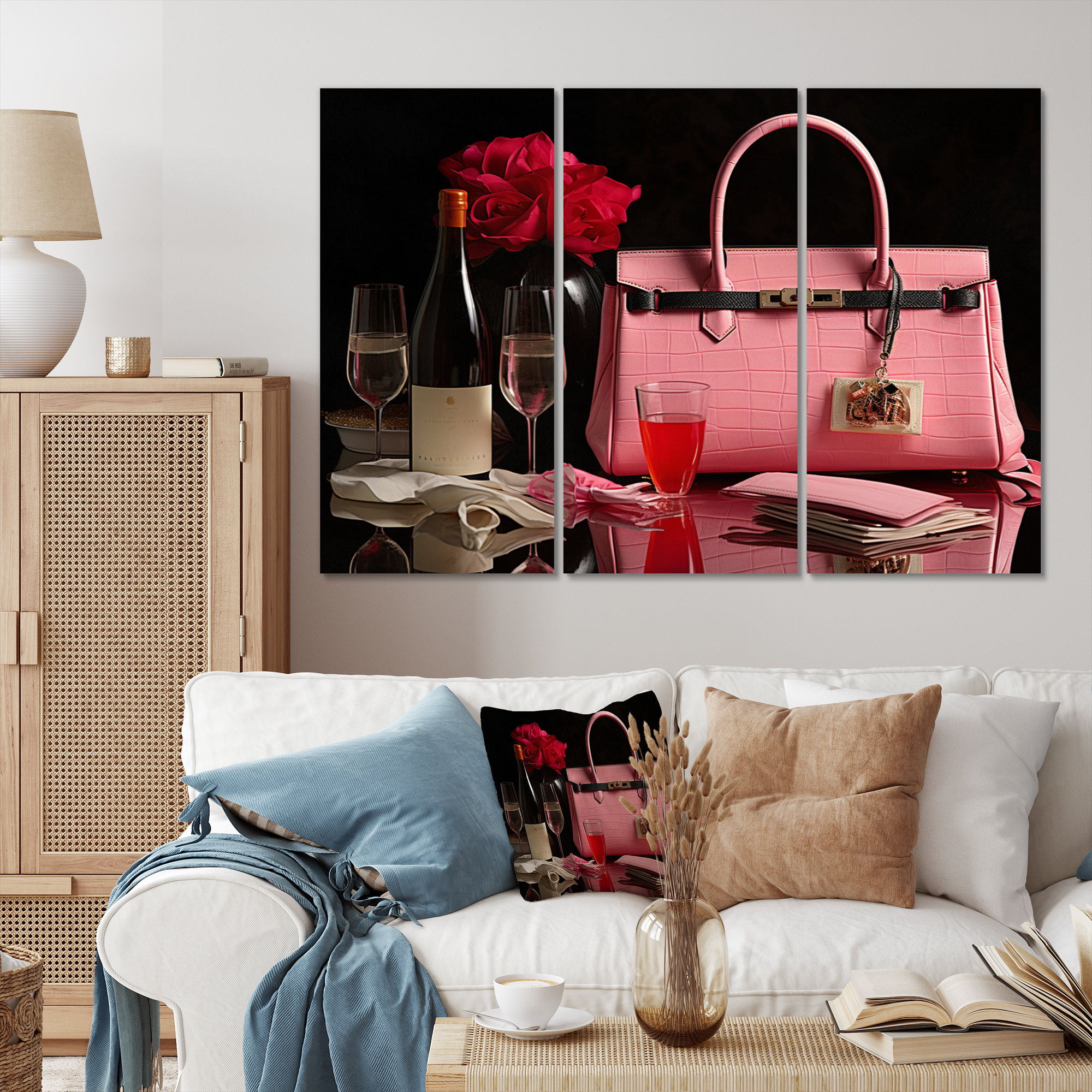 Design Art Pink Fashion Bag & Champagne V - Fashion Metal Wall Decor Set | Wayfair