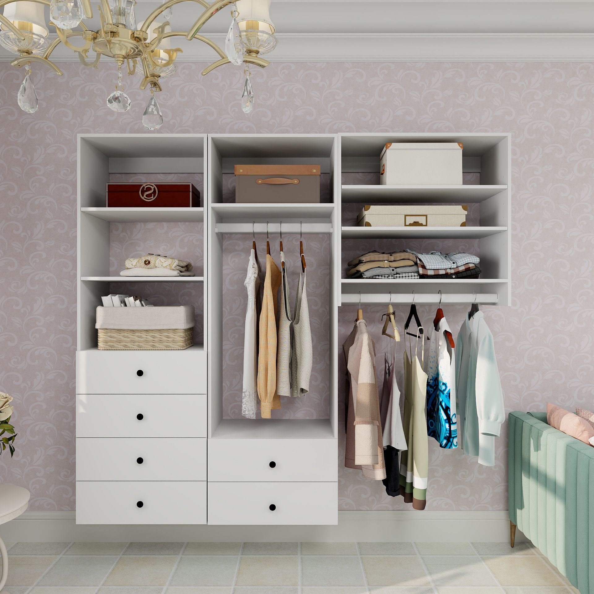 Latitude Run® White Closet Systems With Drawers Walk In Closet Modular ...