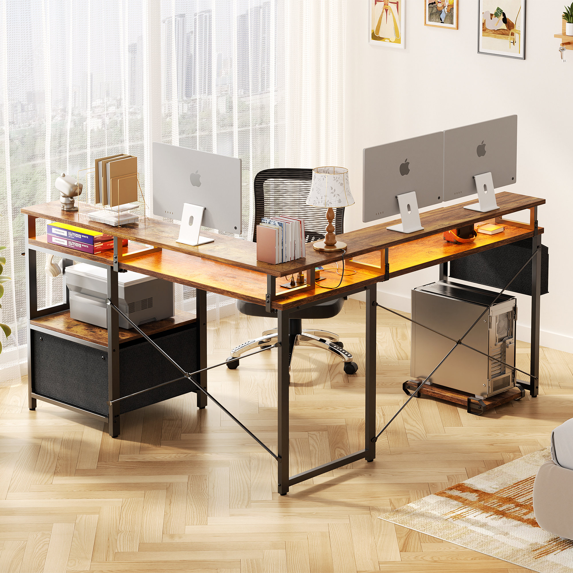 Ebern Designs Vanscoy Reversible L-Shaped Computer Desk with File ...