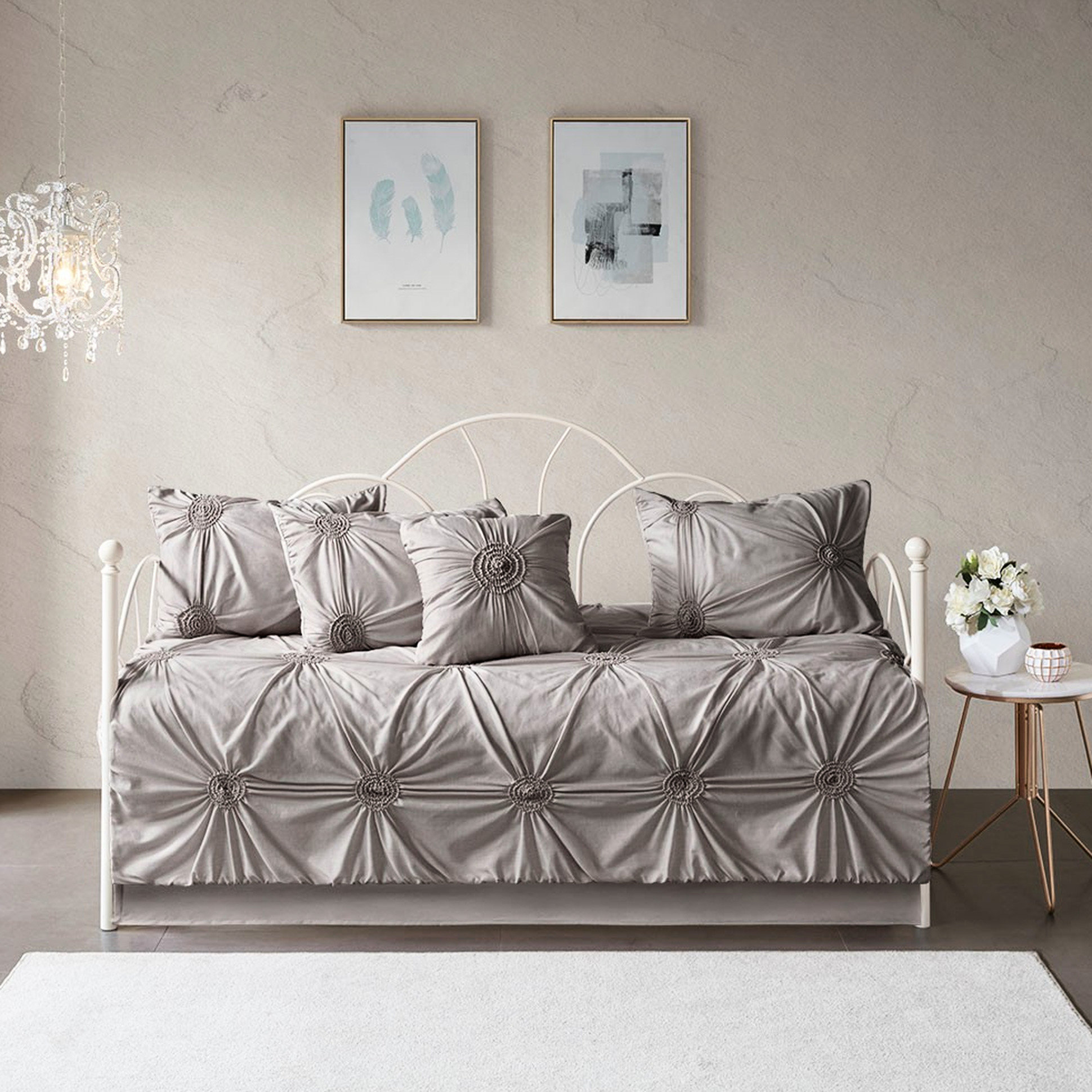 IntrospectiveIncline Daybed Cover In Dark Gray With Puckered Diamond ...