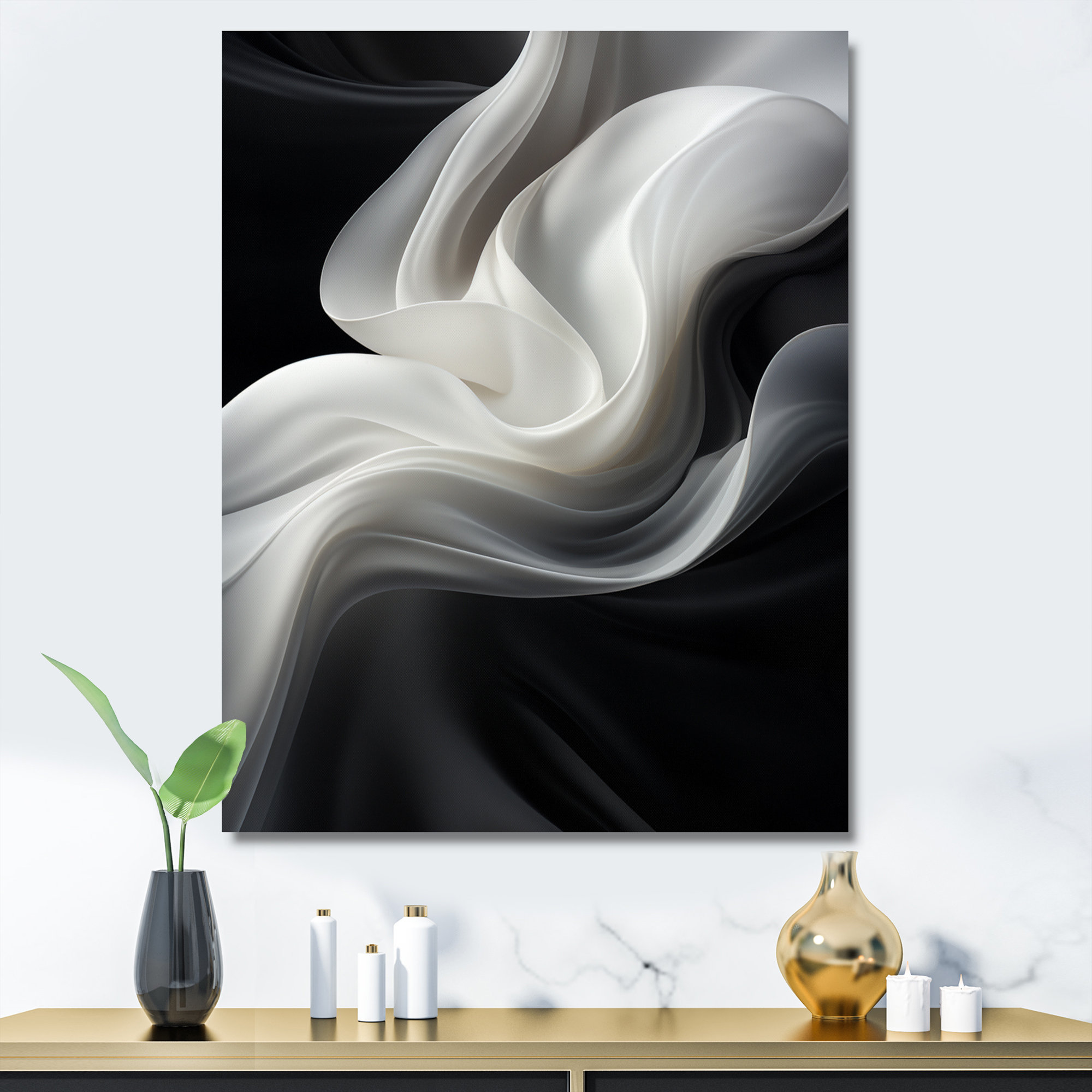 Ivy Bronx White Black Abstract Turbulence - Wind Turbines Canvas Art ...