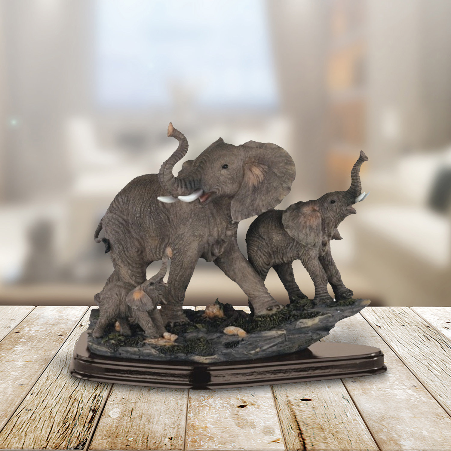 Bungalow Rose 7"H Elephant Family Playing Together Figurine | Wayfair