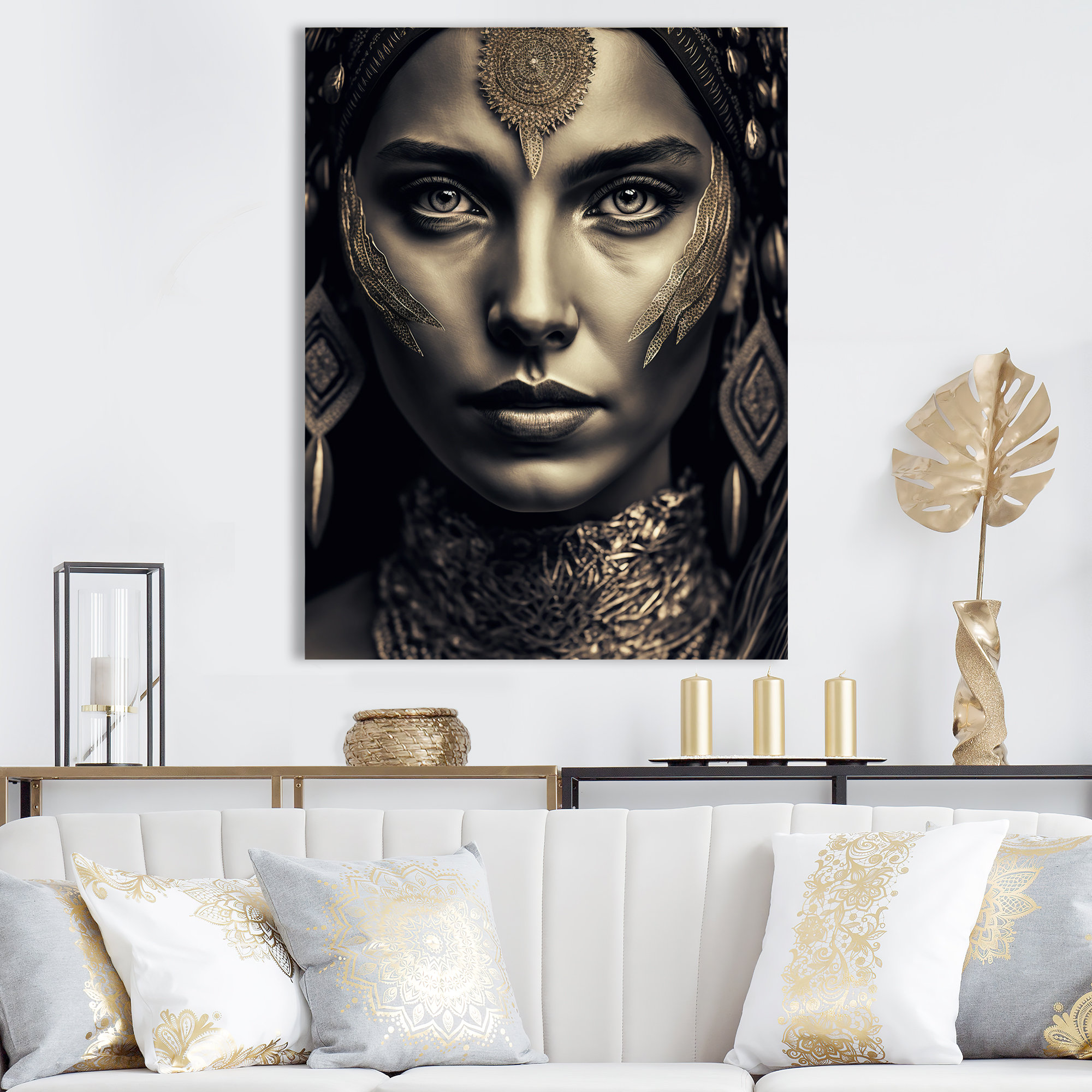 Dakota Fields Vintage Gold Woman Portrait III - Boho Woman Canvas ...