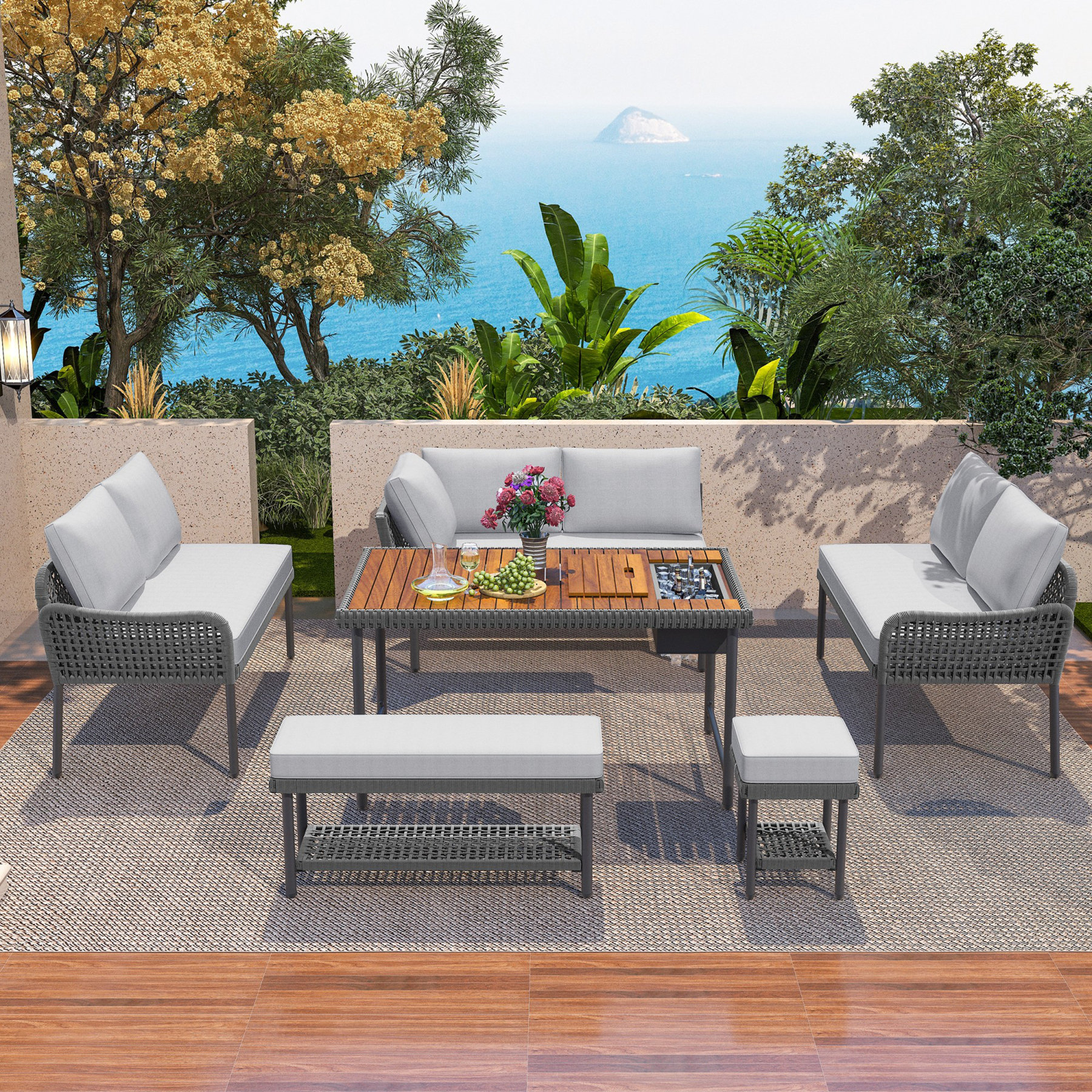 Latitude Run® 6-Piece Rope Patio Furniture L-Shaped Set - Wayfair Canada