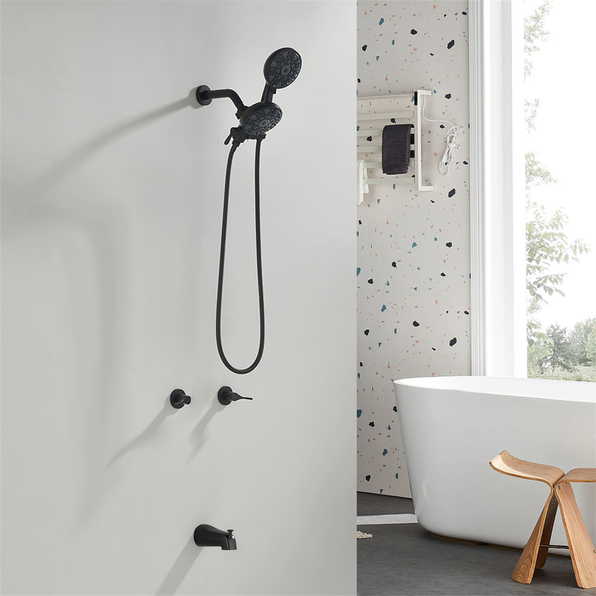 AWZTOO Wall Mounted Tub Shower System With Handheld Shower 2-In-1 ...