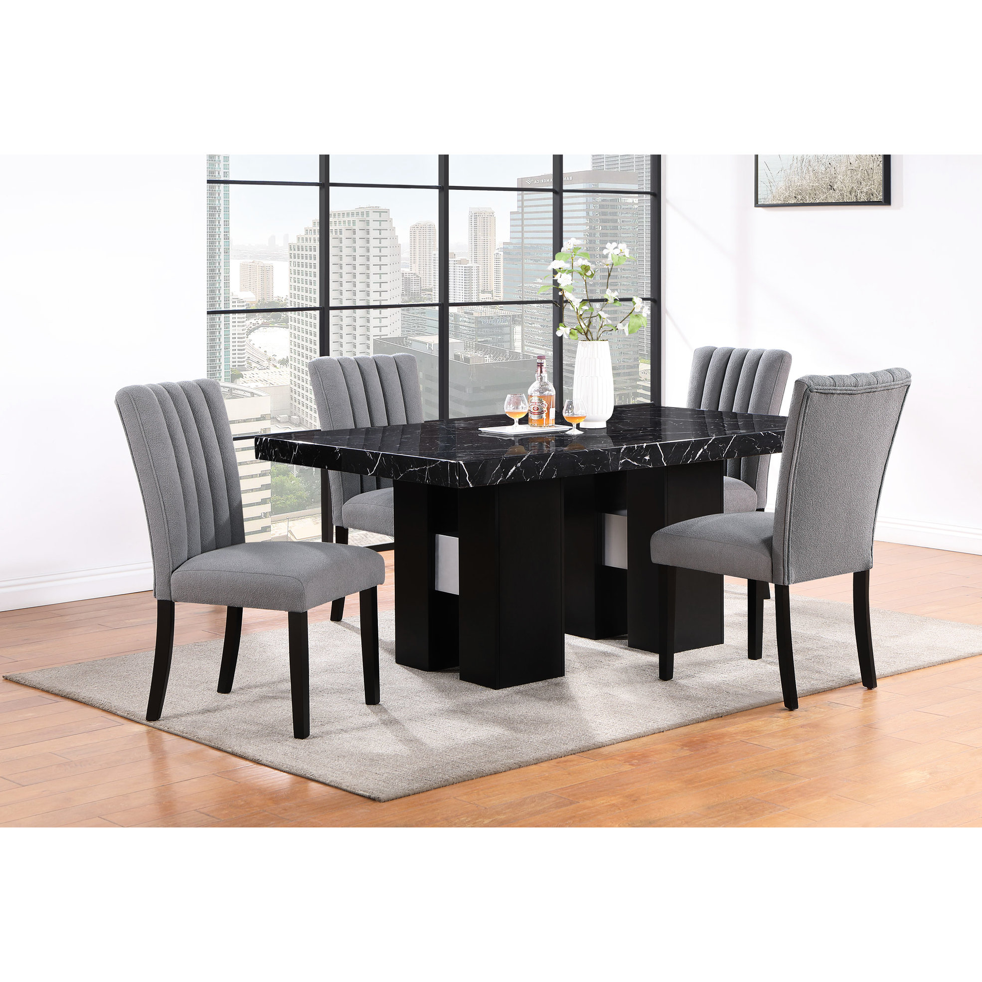 Mercer41 Black Dining Table - Extra Thick Tabletop, Double Pedestal ...