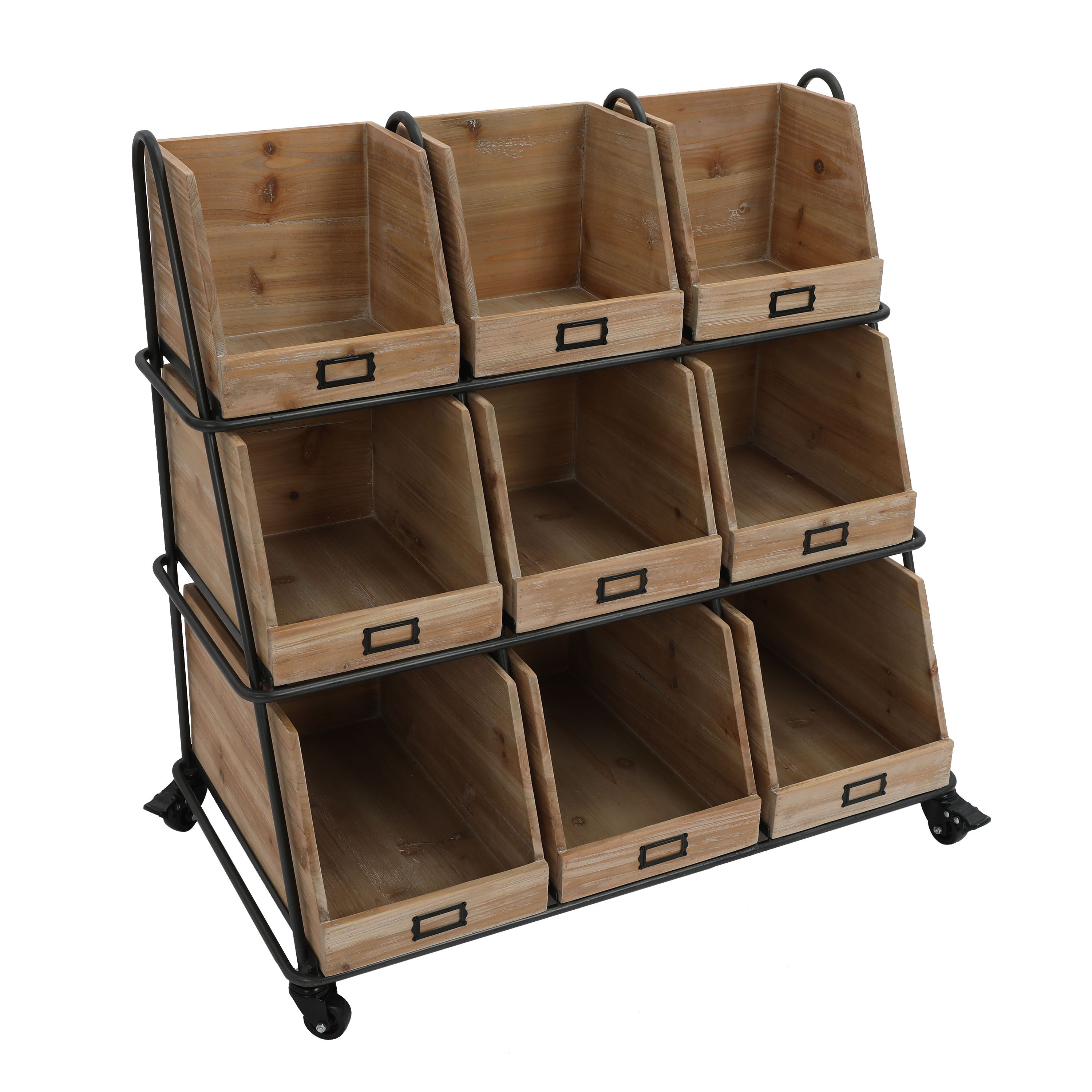 17 Stories VIP Metal 33.75 in. Black Rolling Triangle Frame with 9 Bins ...