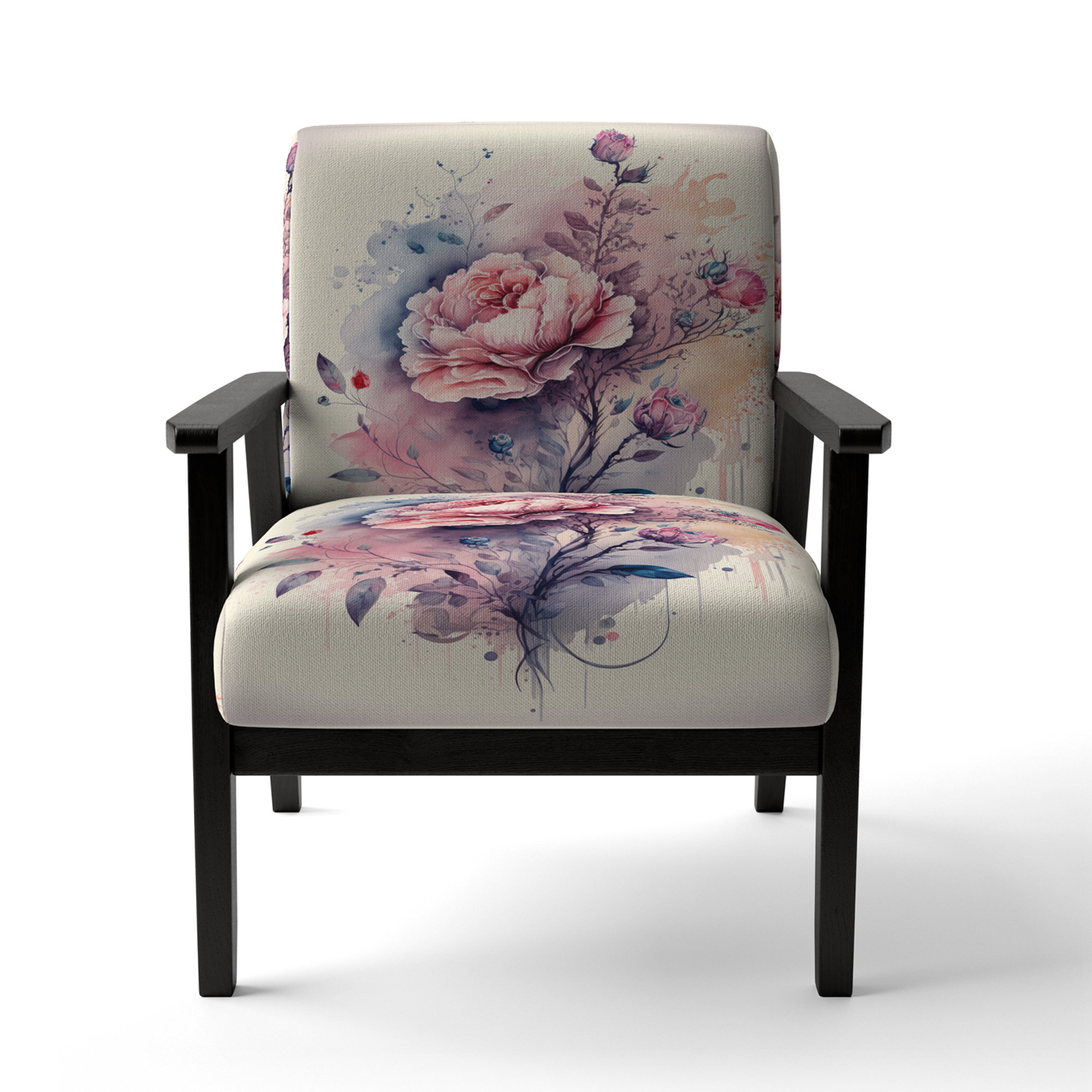 Design Art Pink And Purple Rose Design - Upholstered Modern Arm Chair ...