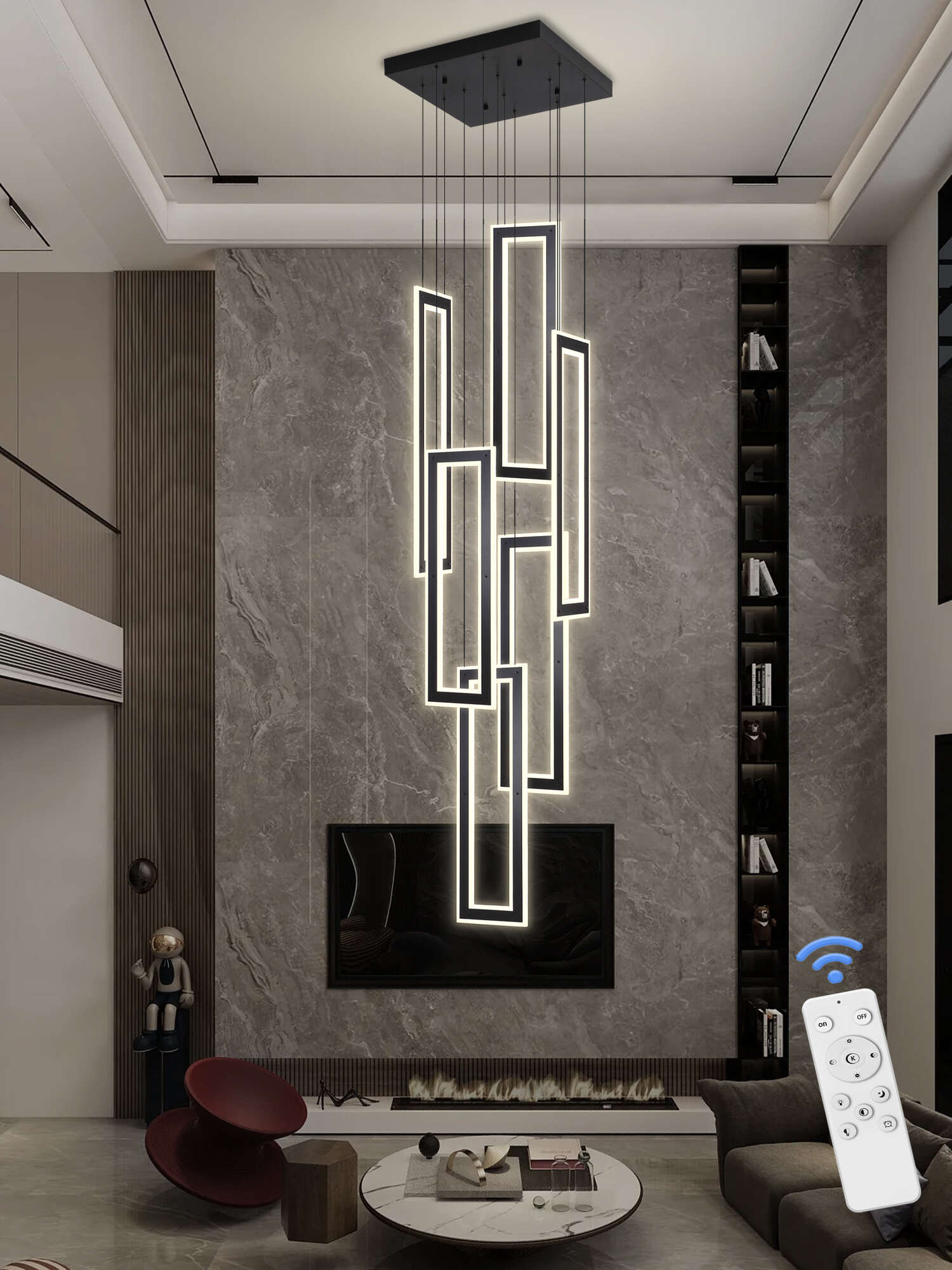 Brayden Studio Lustre moderne, lustre noir avec des lustres de vestibule à 6 anneaux à DEL, plus ...