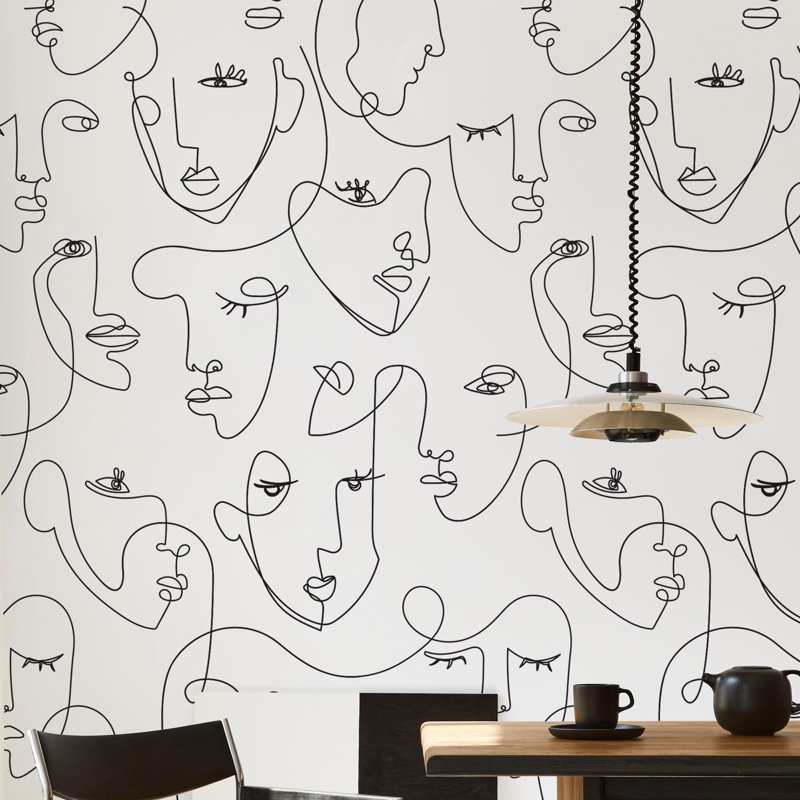 Ivy Bronx Farrwood Minimalist Face Line Art Textured Wall Mural | Wayfair
