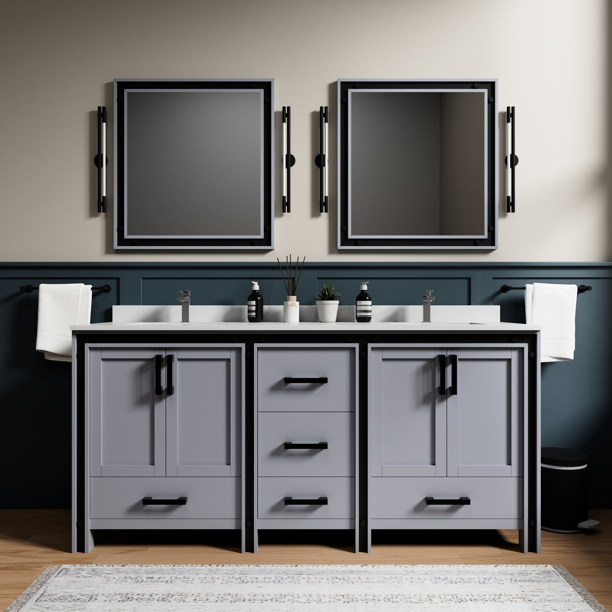 Hokku Designs Dark Grey Vanity With Marble Top And 30 Mirrors - Soft ...