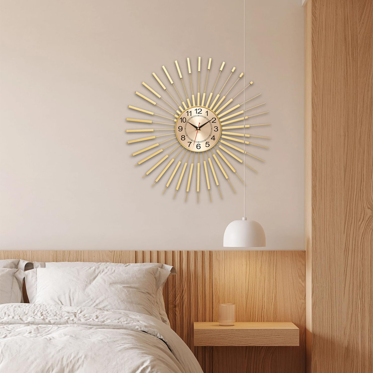 Mercer41 Ashby Starburst Sunburst Wall Clock - Non-Ticking Gold Metal ...
