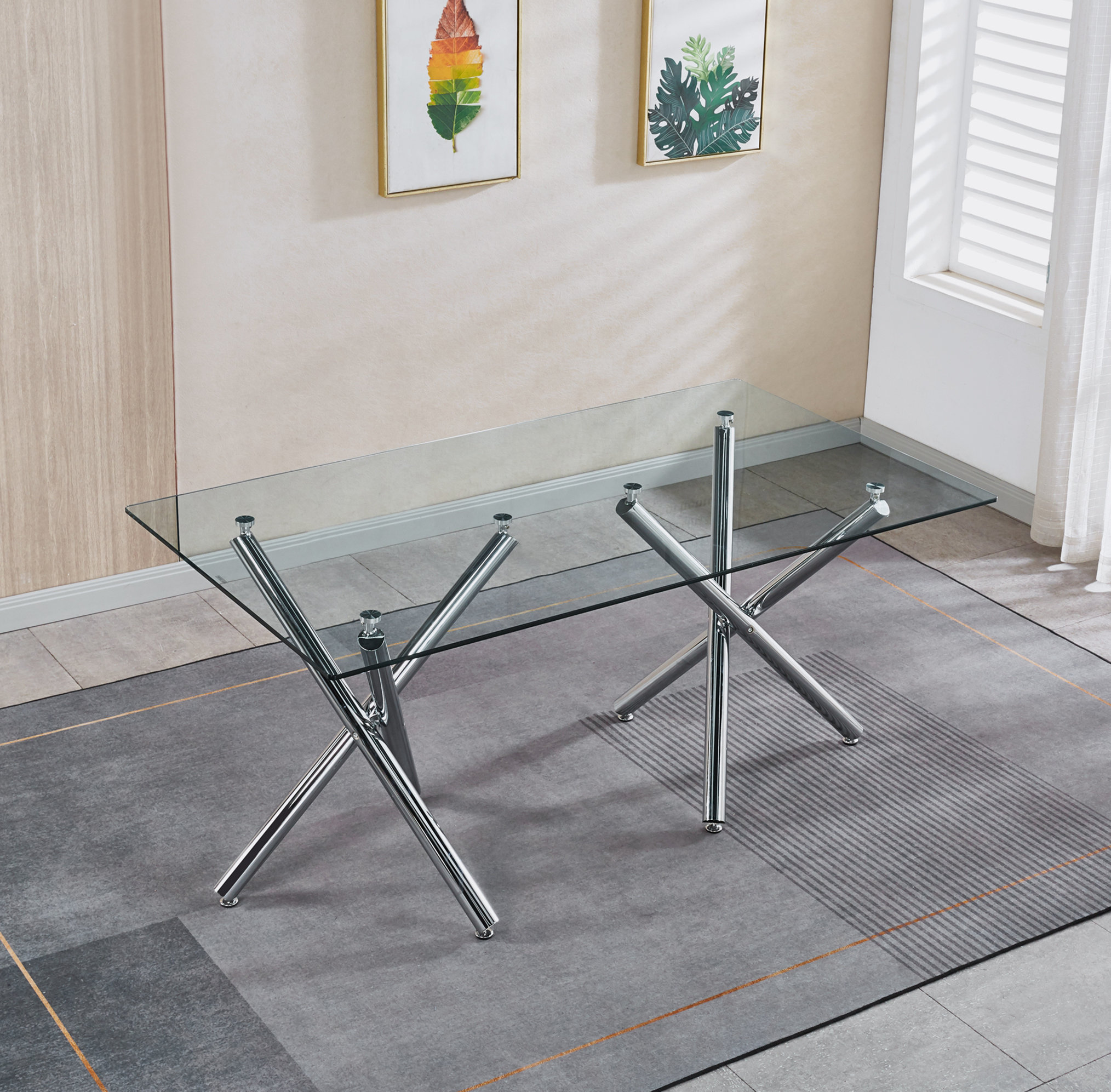 Wrought Studio™ Rectangular Tempered Glass Dining Table with Double ...